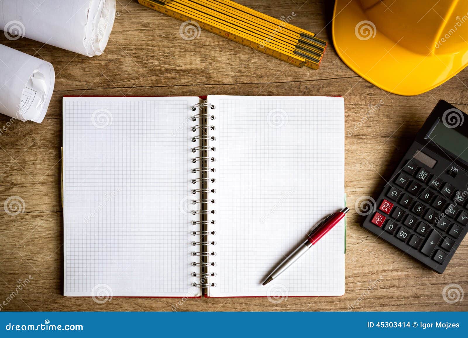 Wooden Desk with Working Tools Stock Photo - Image of engineer ...