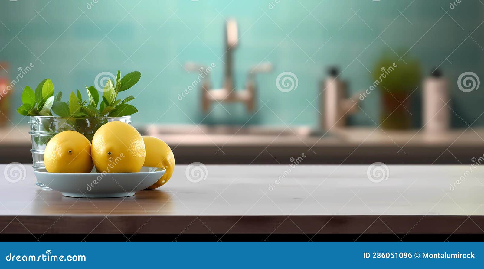Wooden Dining Table with Plant on Vas and Orange Fruit in Kitchen Room ...