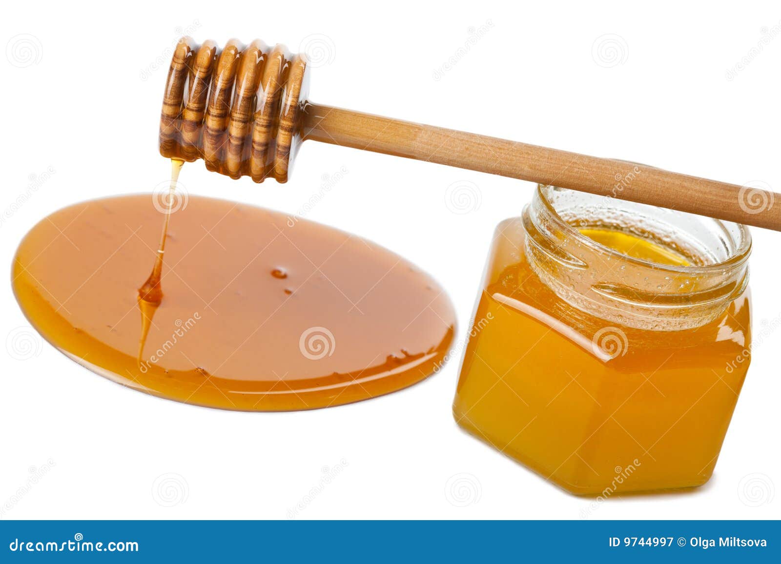 Wooden Dipper with Honey and Bottle Isolated Stock Image - Image of ...