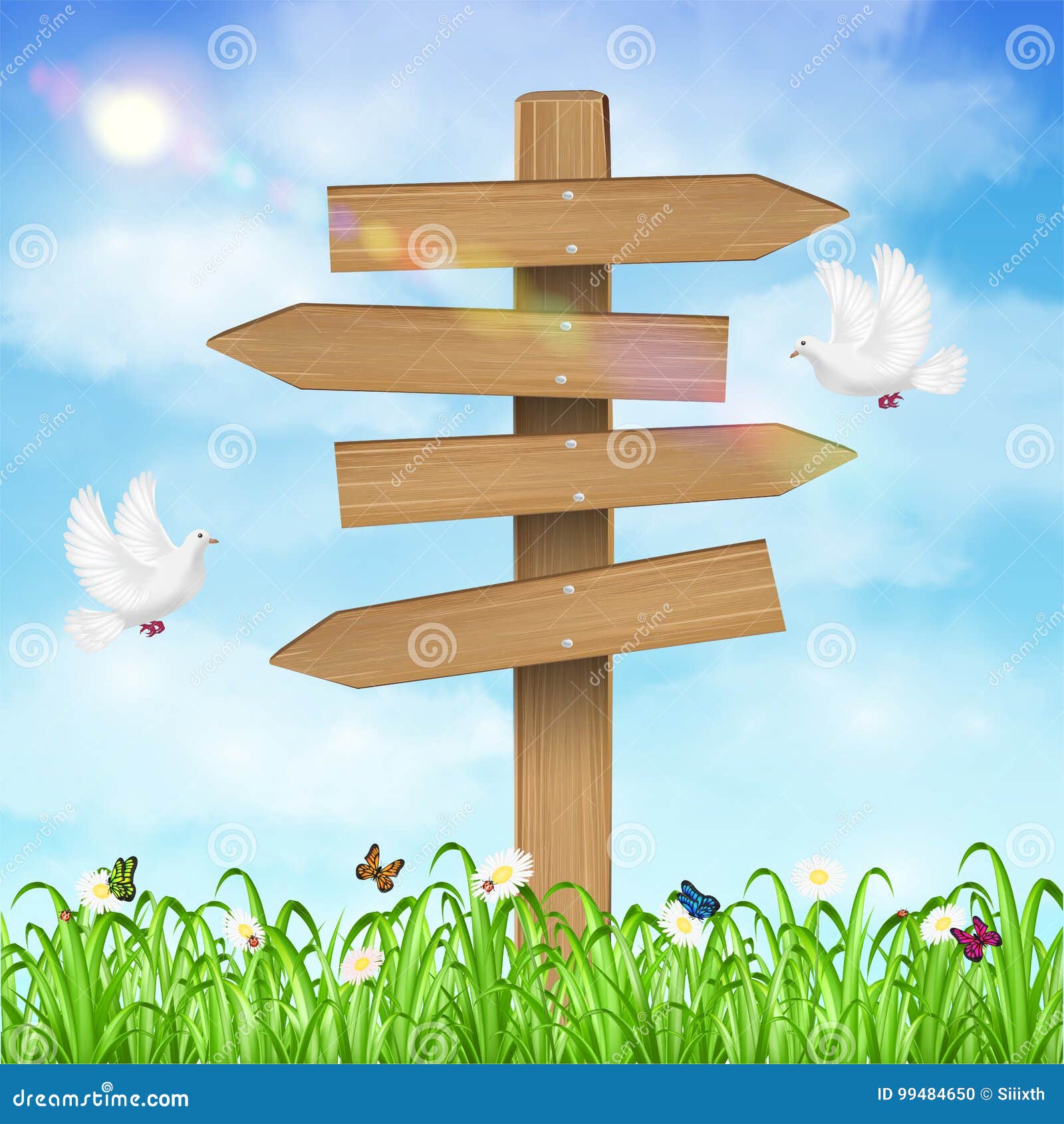 Wooden Direction Signpost. Vector Way Wood Directional Arrow Board ...