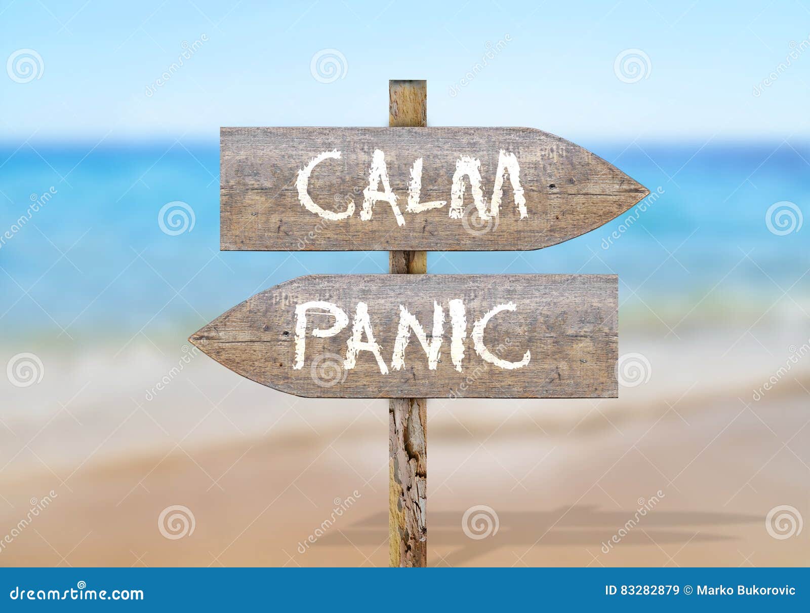 Wooden Direction Sign with Calm and Panic Stock Image - Image of path ...