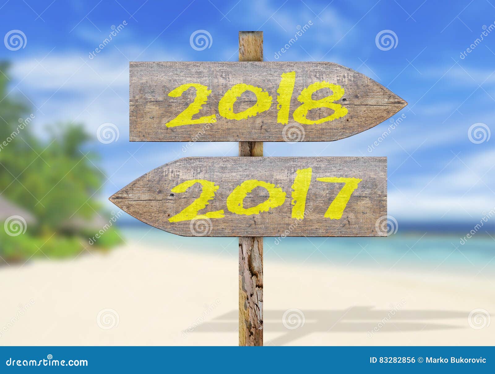 Wooden Direction Sign with 2017 and 2018 Stock Photo - Image of coming ...