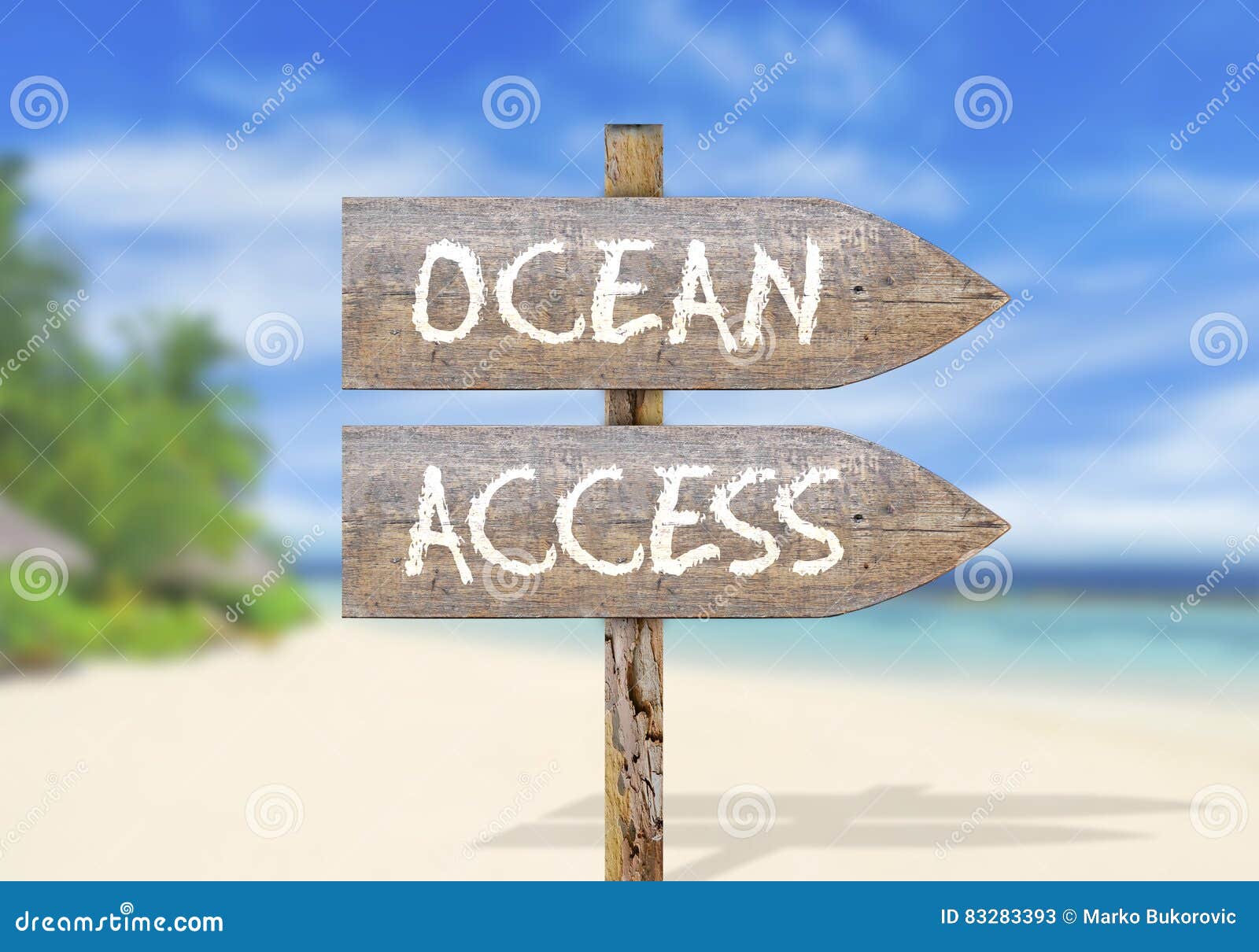 Wooden Direction Sign with Ocean Access Stock Image - Image of access ...