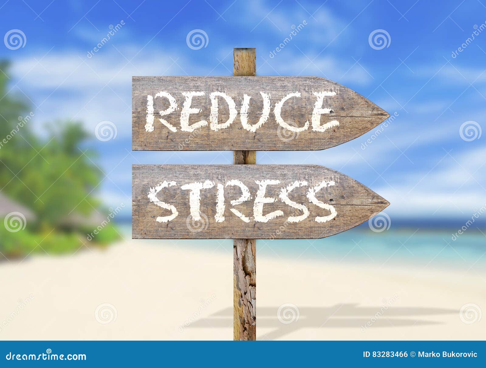Wooden Direction Sign with Reduce Stress Stock Photo - Image of guide ...
