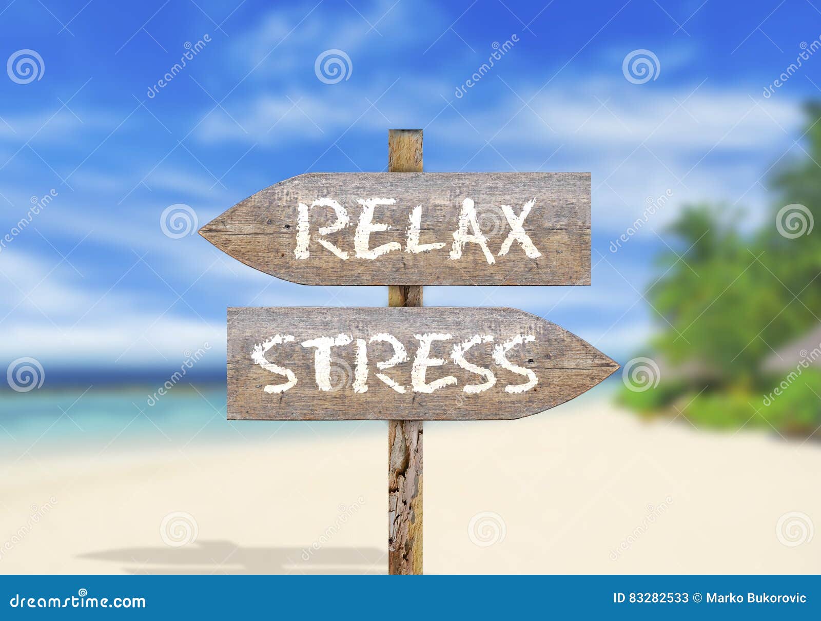 Wooden Direction Sign Relax or Stress Stock Image - Image of hotel ...