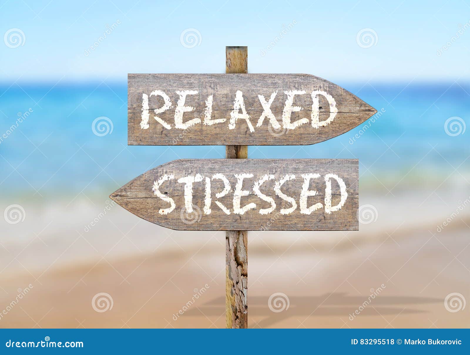 Wooden Direction Sign with Relaxed Stressed Stock Photo - Image of ...