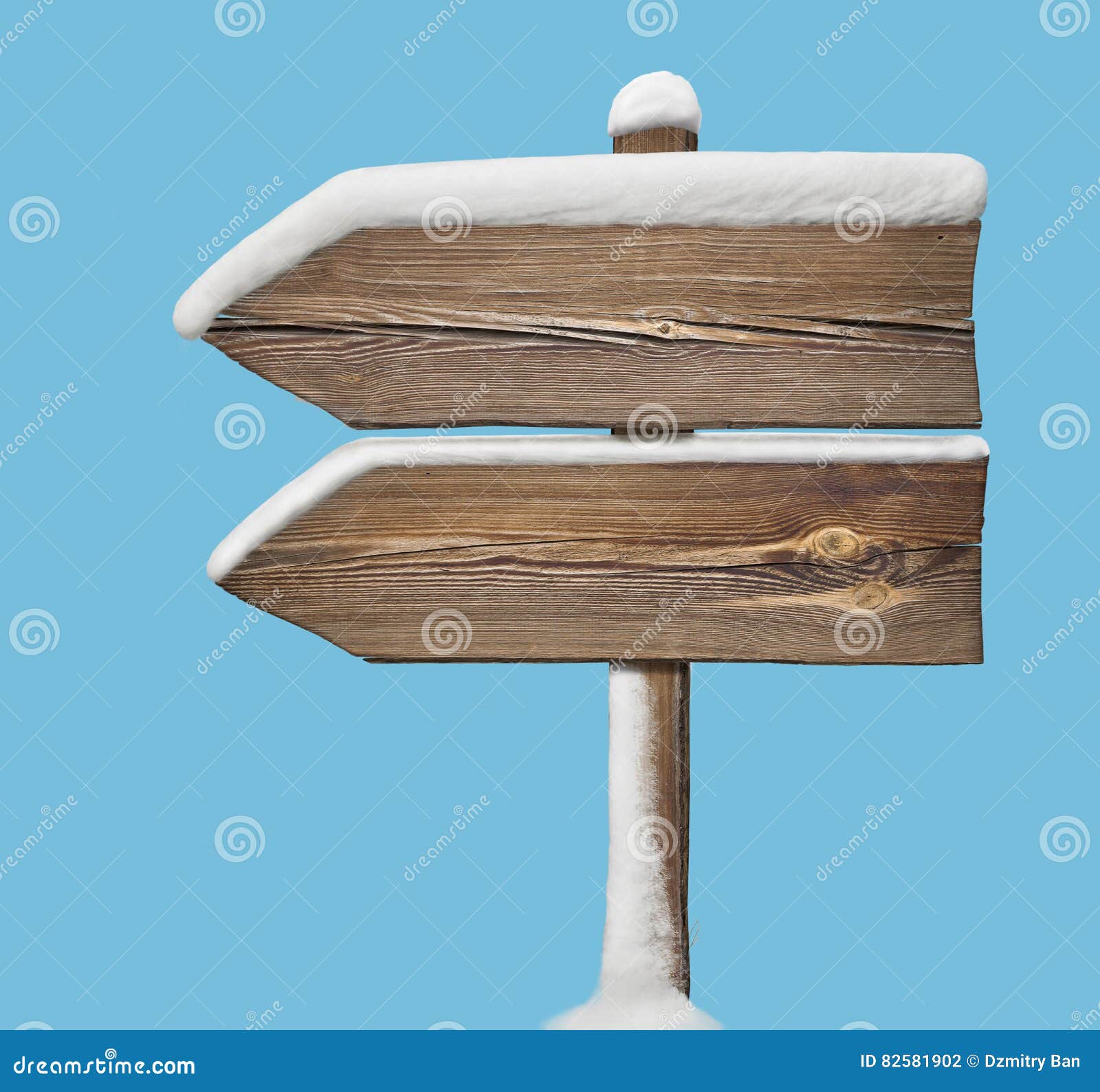 Wooden Direction Sign with less Snow on Blue. Two_arrows-one_direction ...