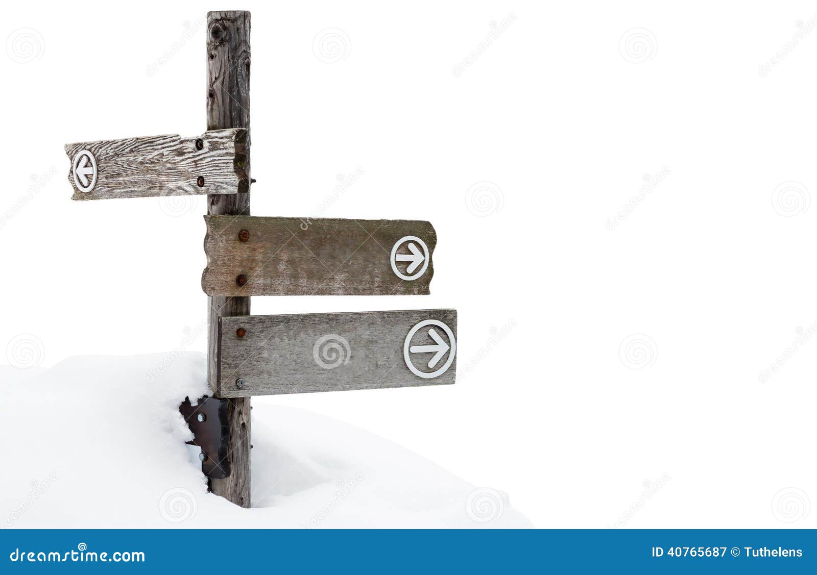 Wooden Direction Sign on the Snow Stock Image - Image of background ...