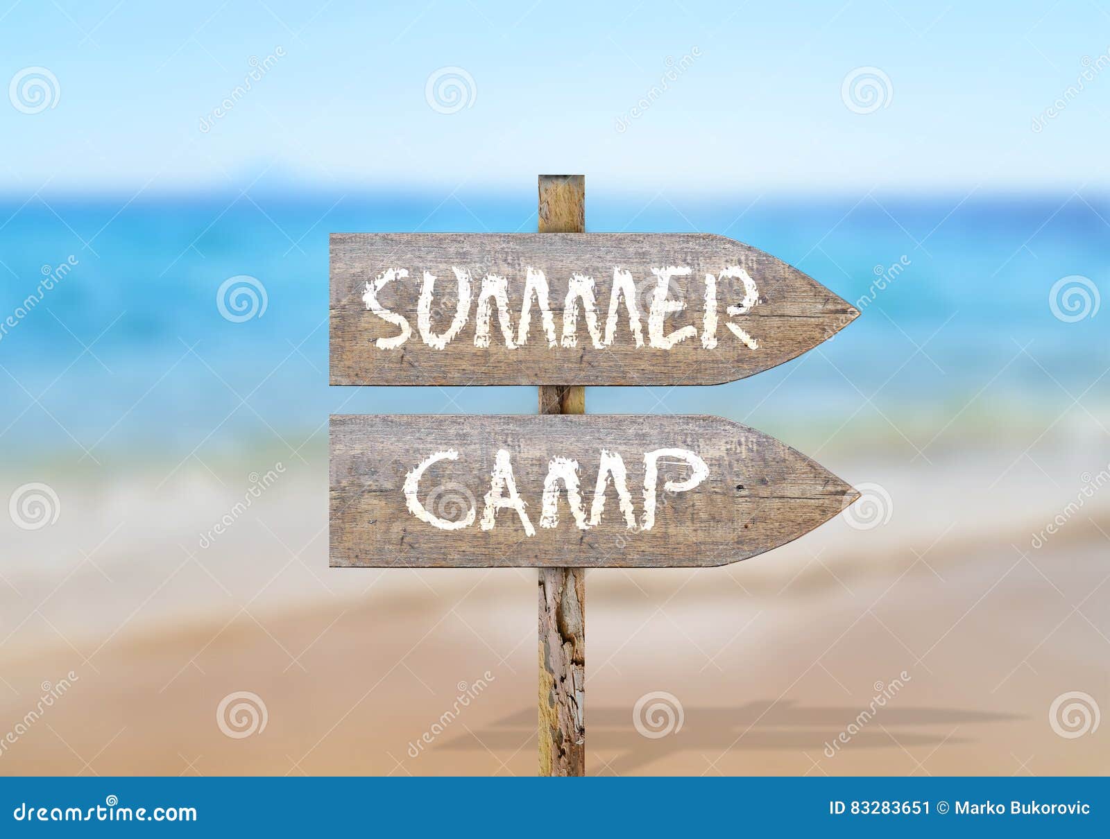 Wooden Direction Sign with Summer Camp Stock Image - Image of beach ...