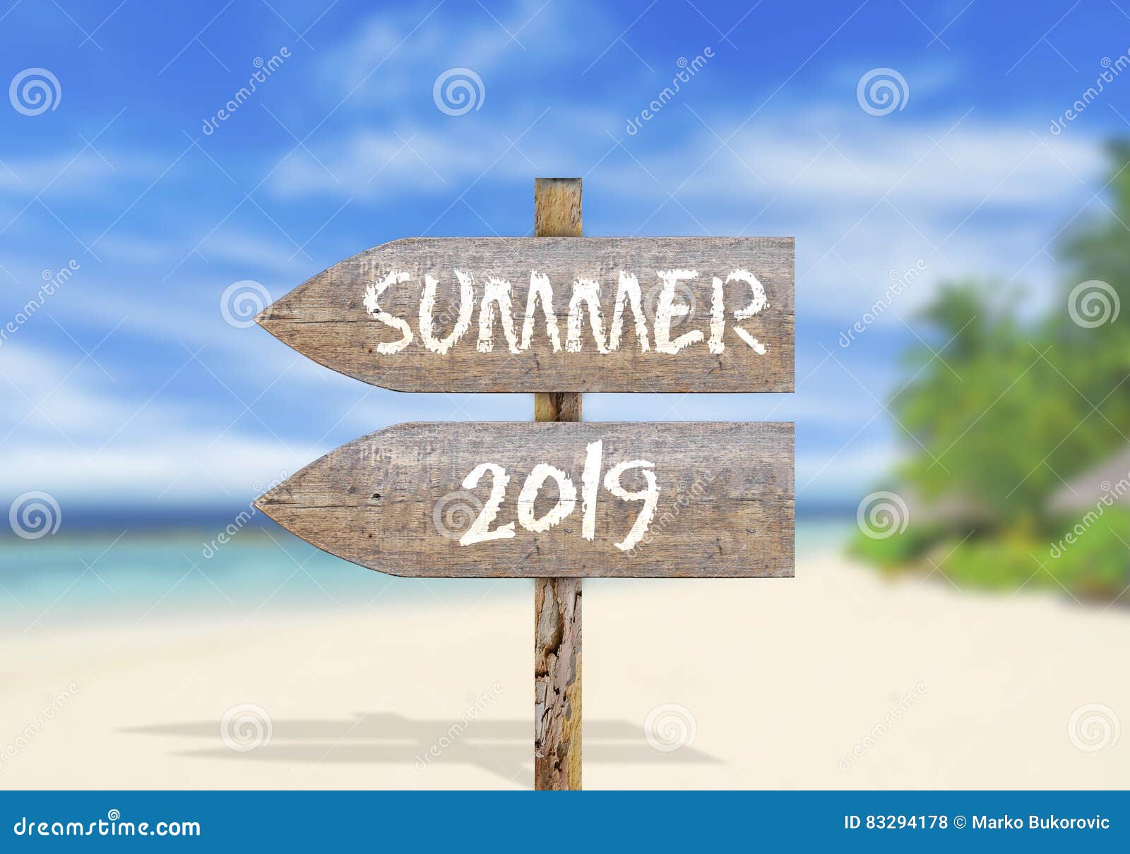 Wooden Direction Sign with Summer 2019 Stock Photo - Image of direction ...