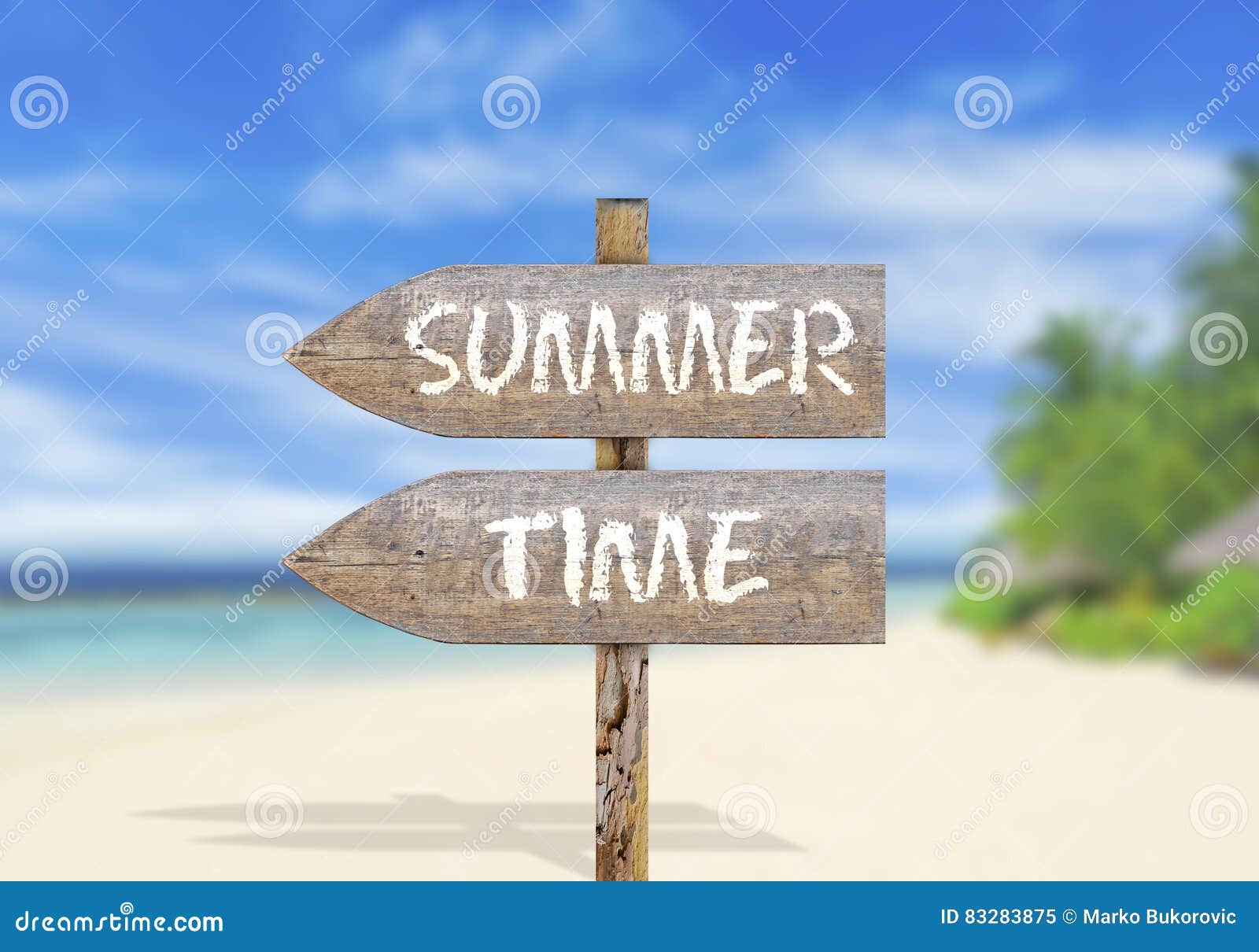 Wooden Direction Sign with Summer Time Stock Image - Image of direction ...
