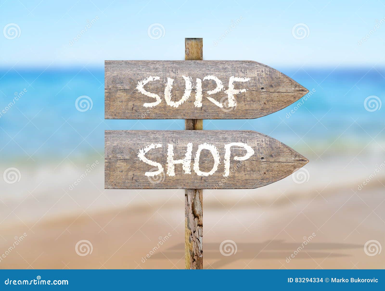 Wooden Direction Sign with Surf Shop Stock Photo - Image of directional ...