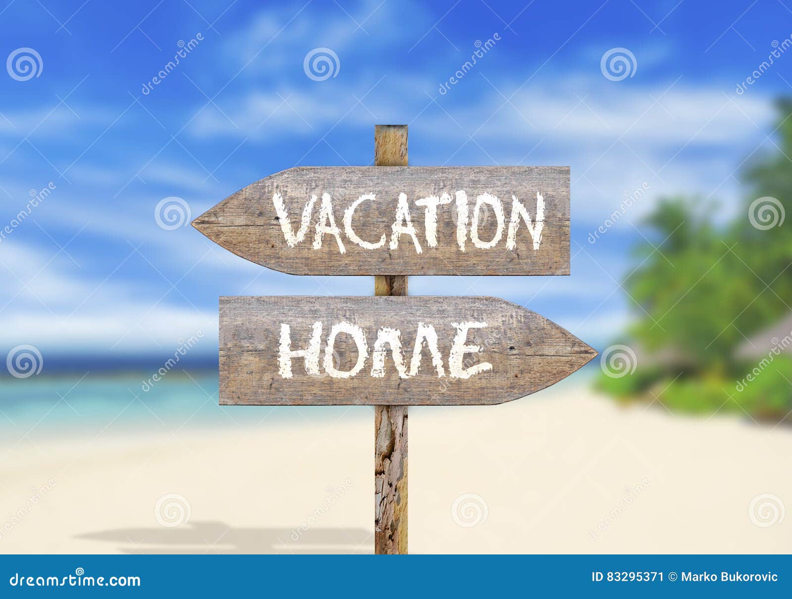 Wooden Direction Sign Vacation Or Work Stock Photo | CartoonDealer.com ...