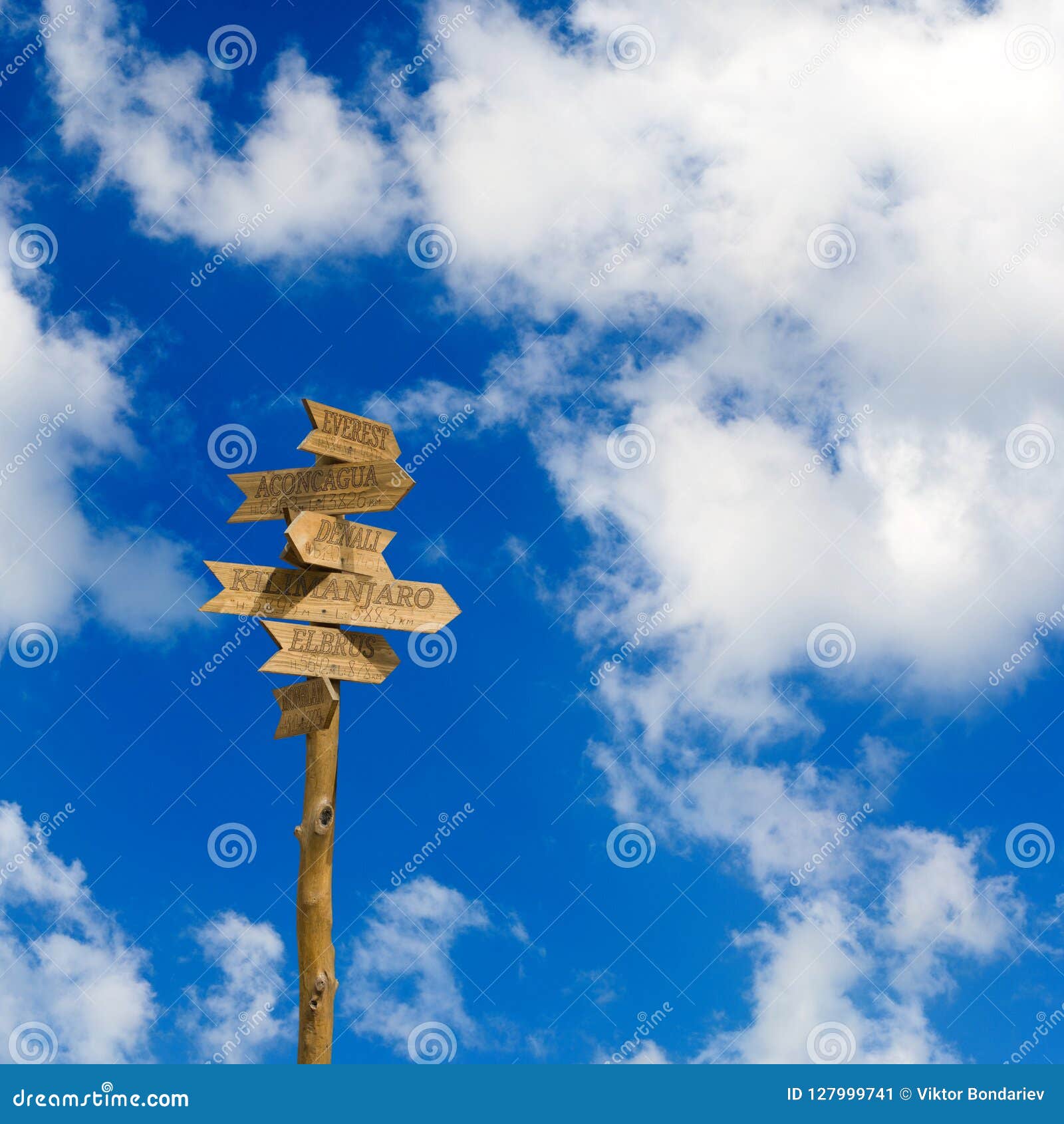 Wooden Direction Signs Mountains Stock Image - Image of guidepost, rays ...