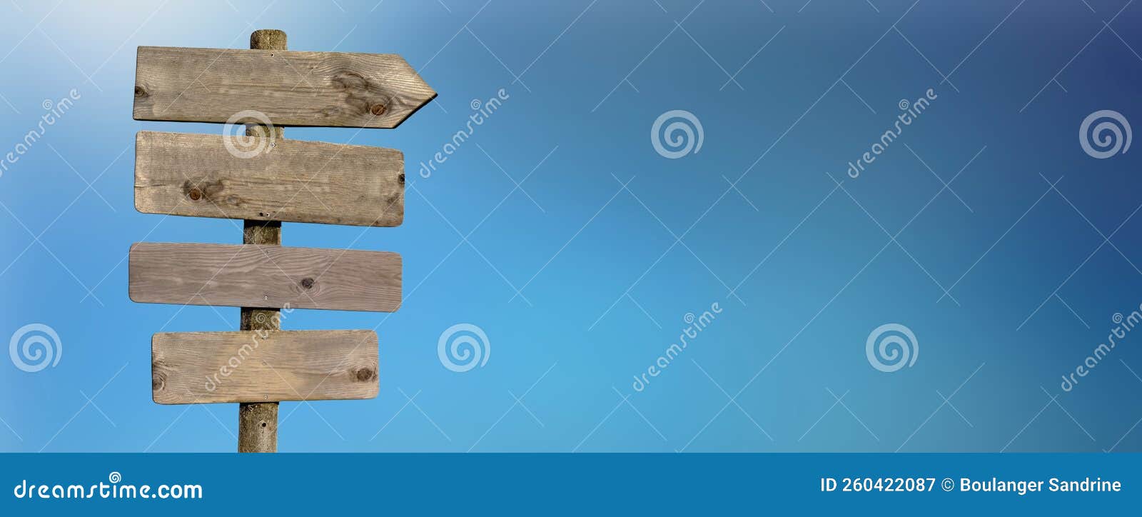 Wooden Directional Post on Blue Sky Background Stock Image - Image of ...