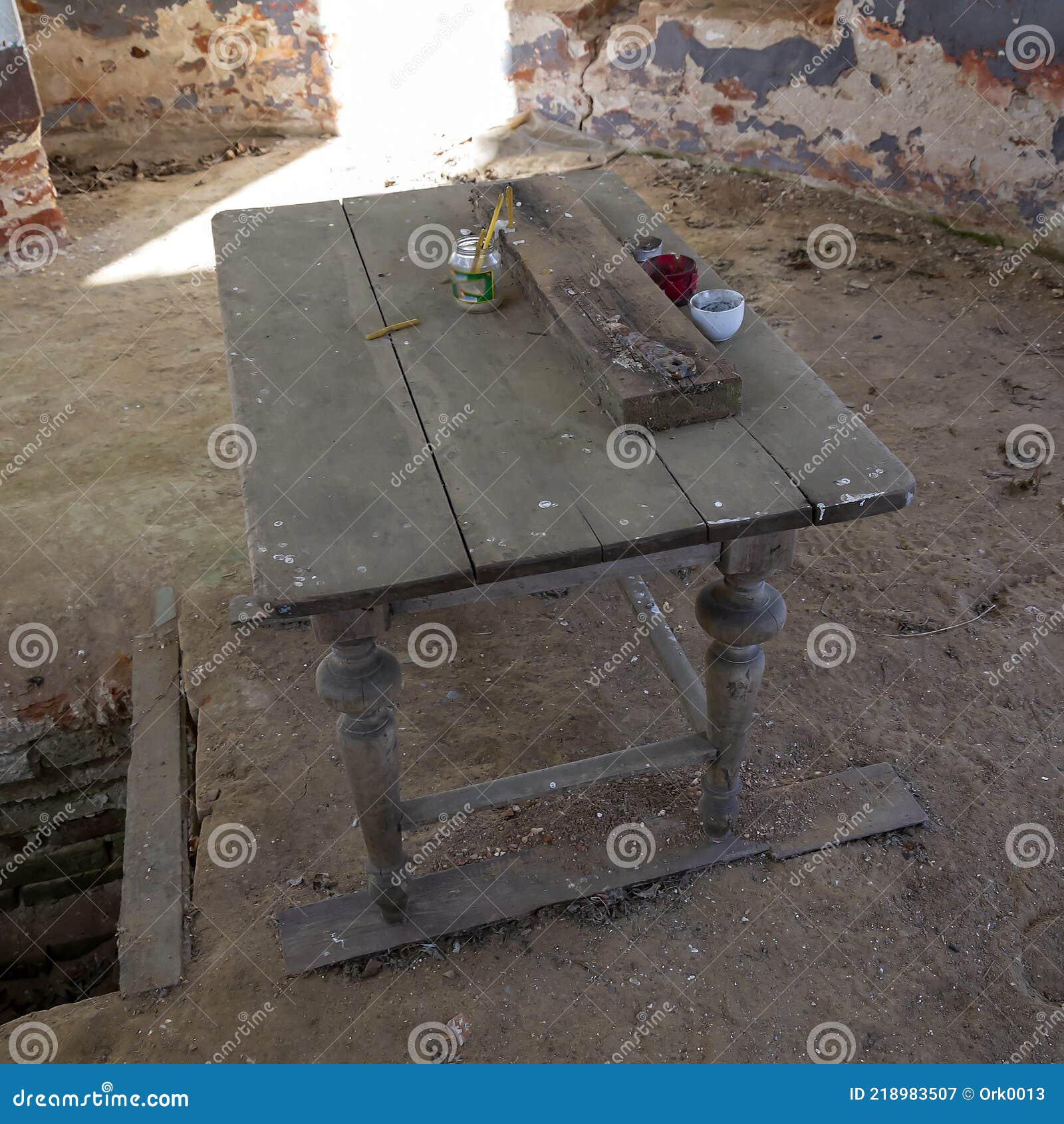Wooden dirty table stock image. Image of weathered, antique - 218983507