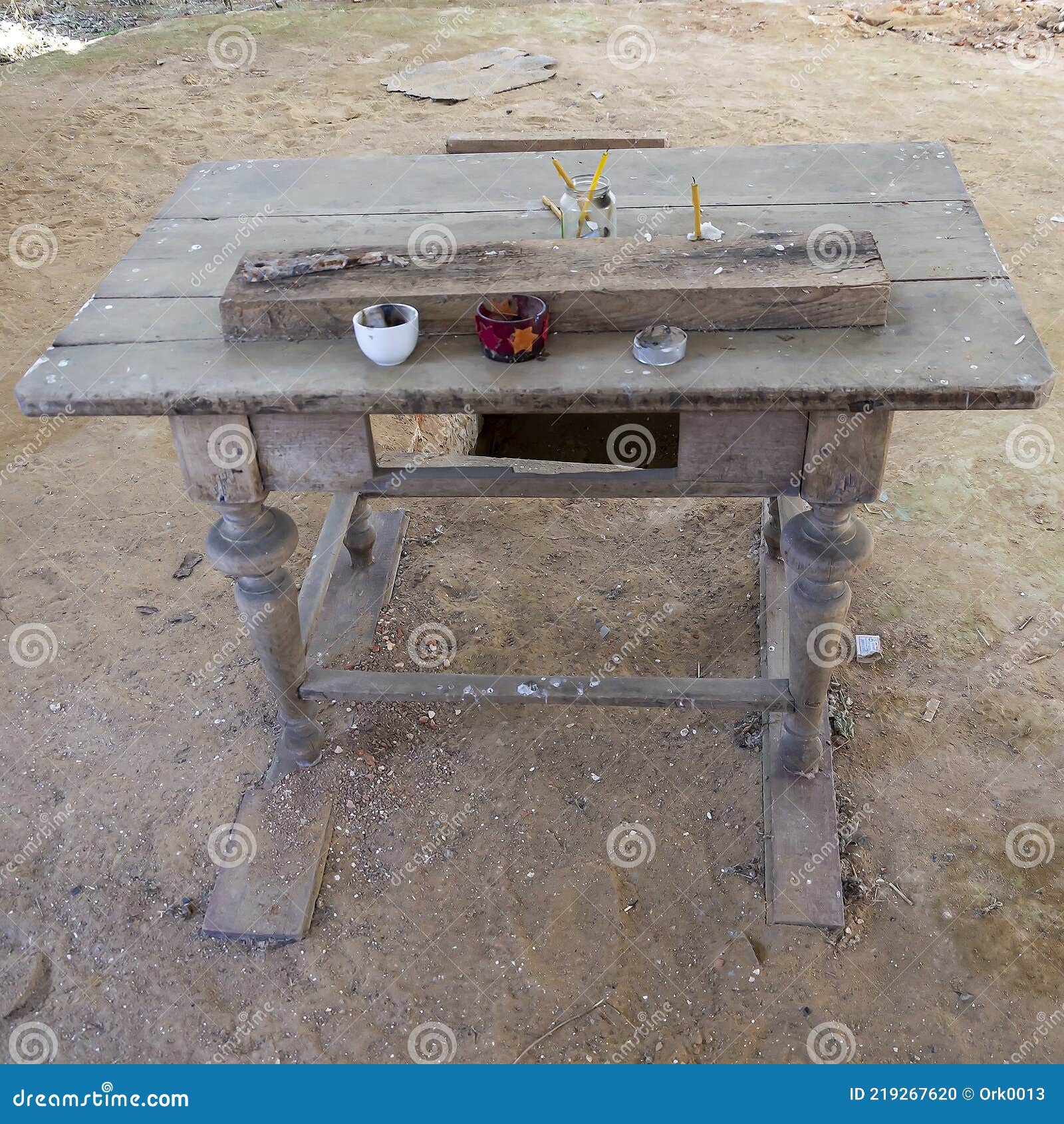 Wooden dirty table stock photo. Image of rough, material - 219267620