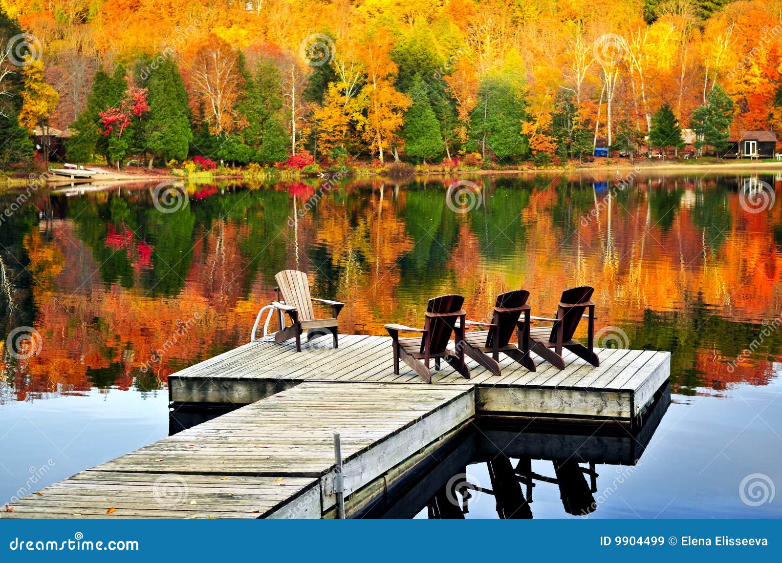 Wooden dock on autumn lake stock image. Image of leaves - 9904499