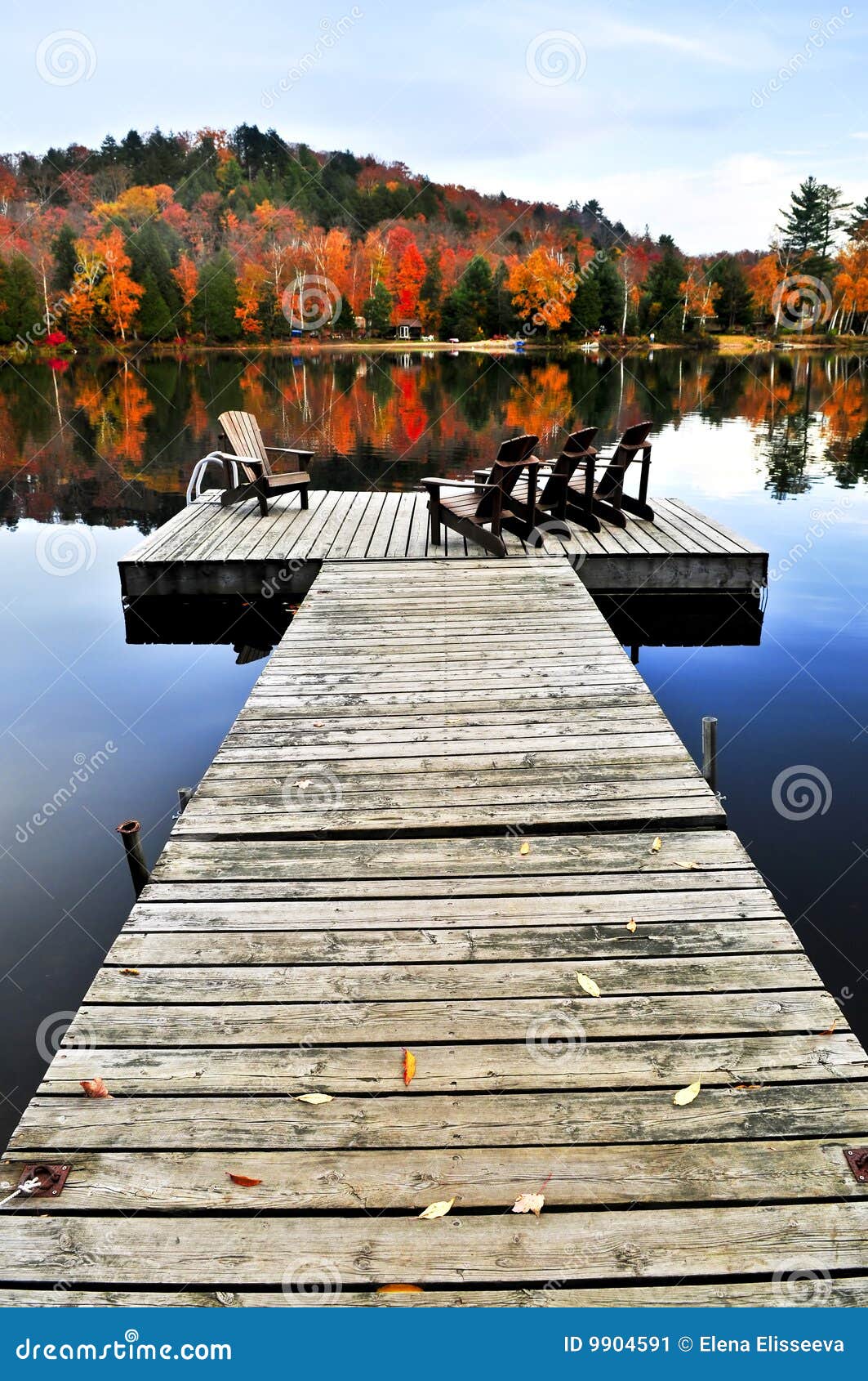 Wooden dock on autumn lake stock image. Image of landscape - 9904591