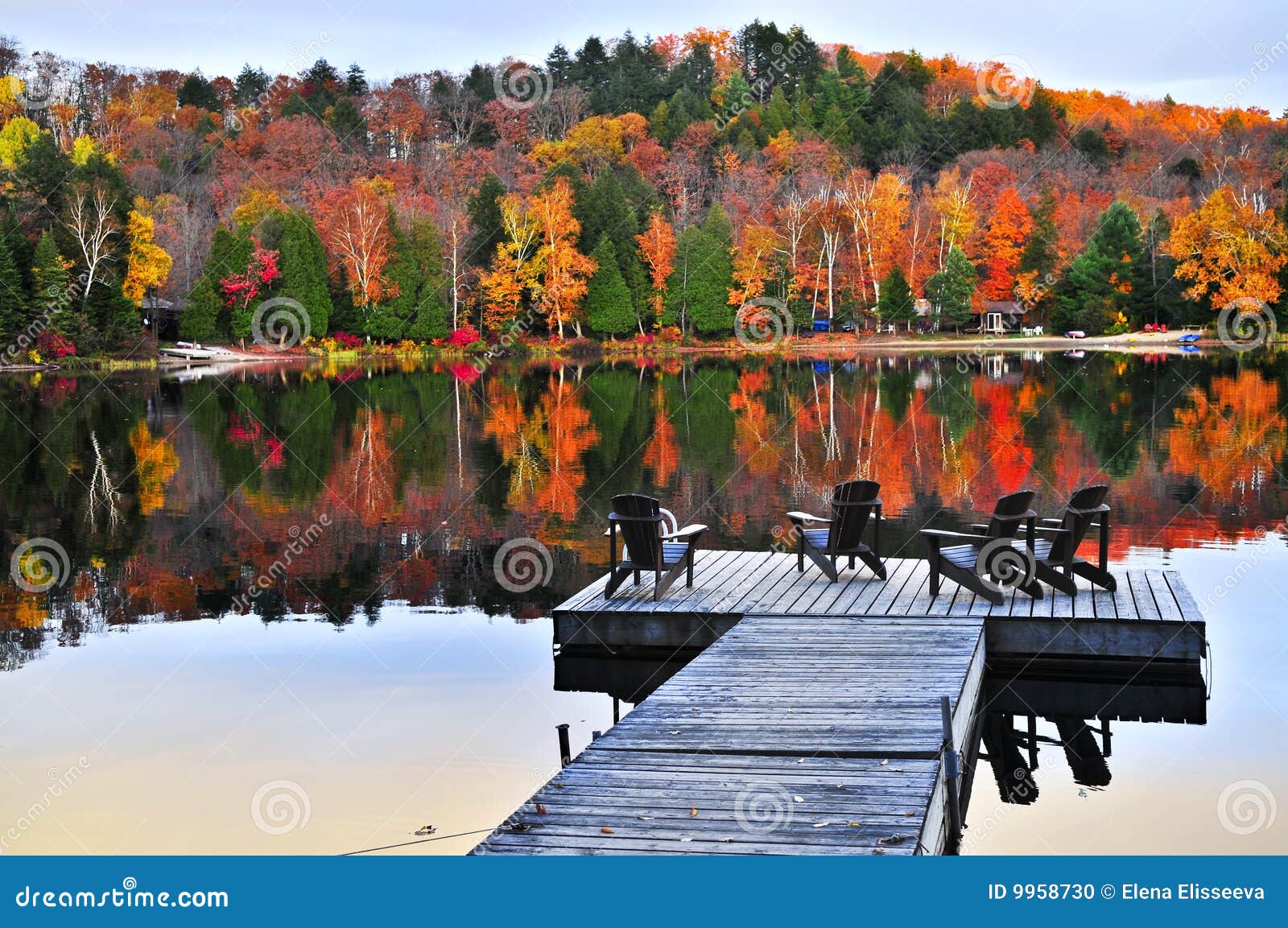 Wooden dock on autumn lake stock photo. Image of orange - 9958730