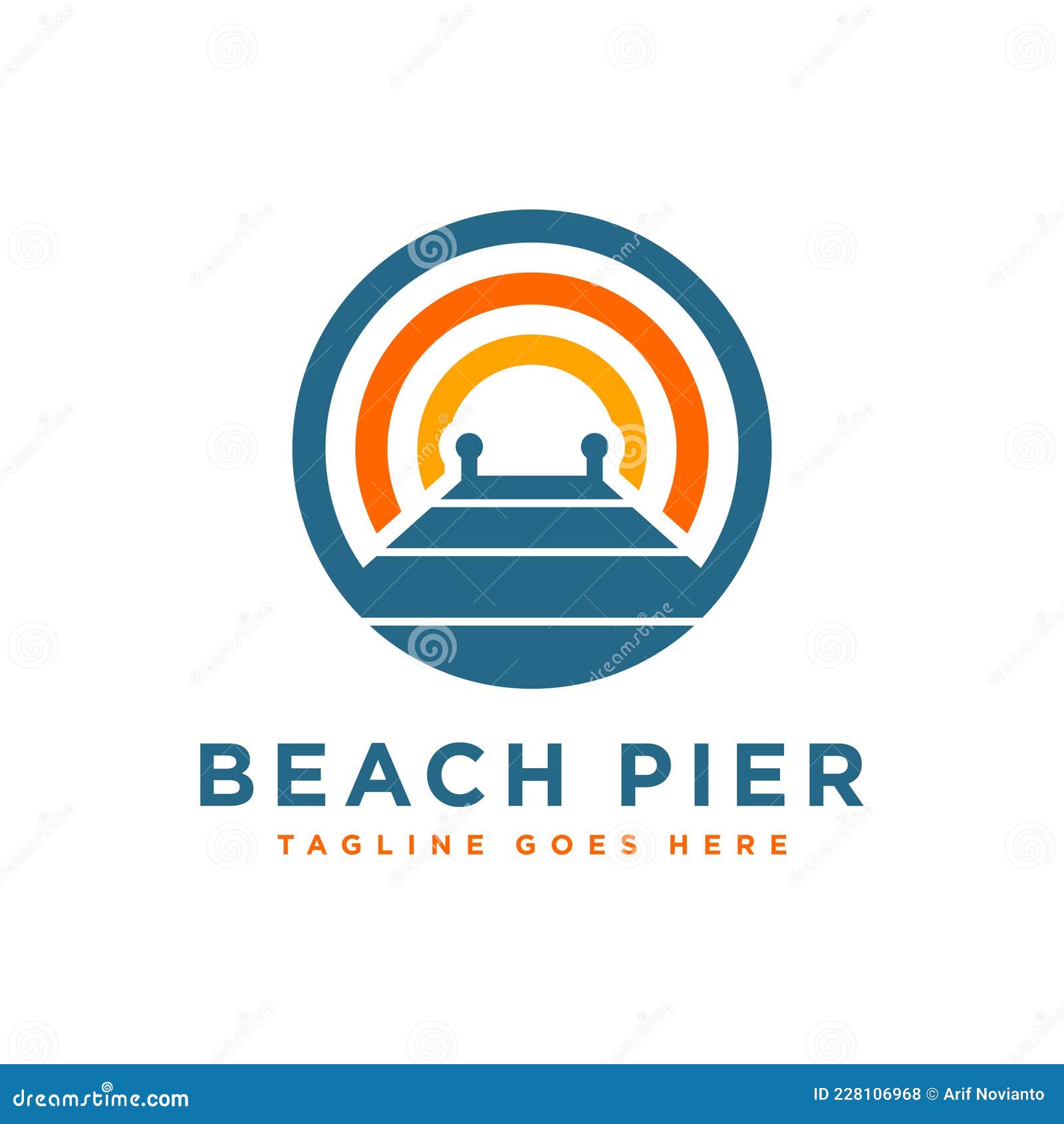 Wooden Dock Illustration Logo on the Lake Stock Vector - Illustration ...