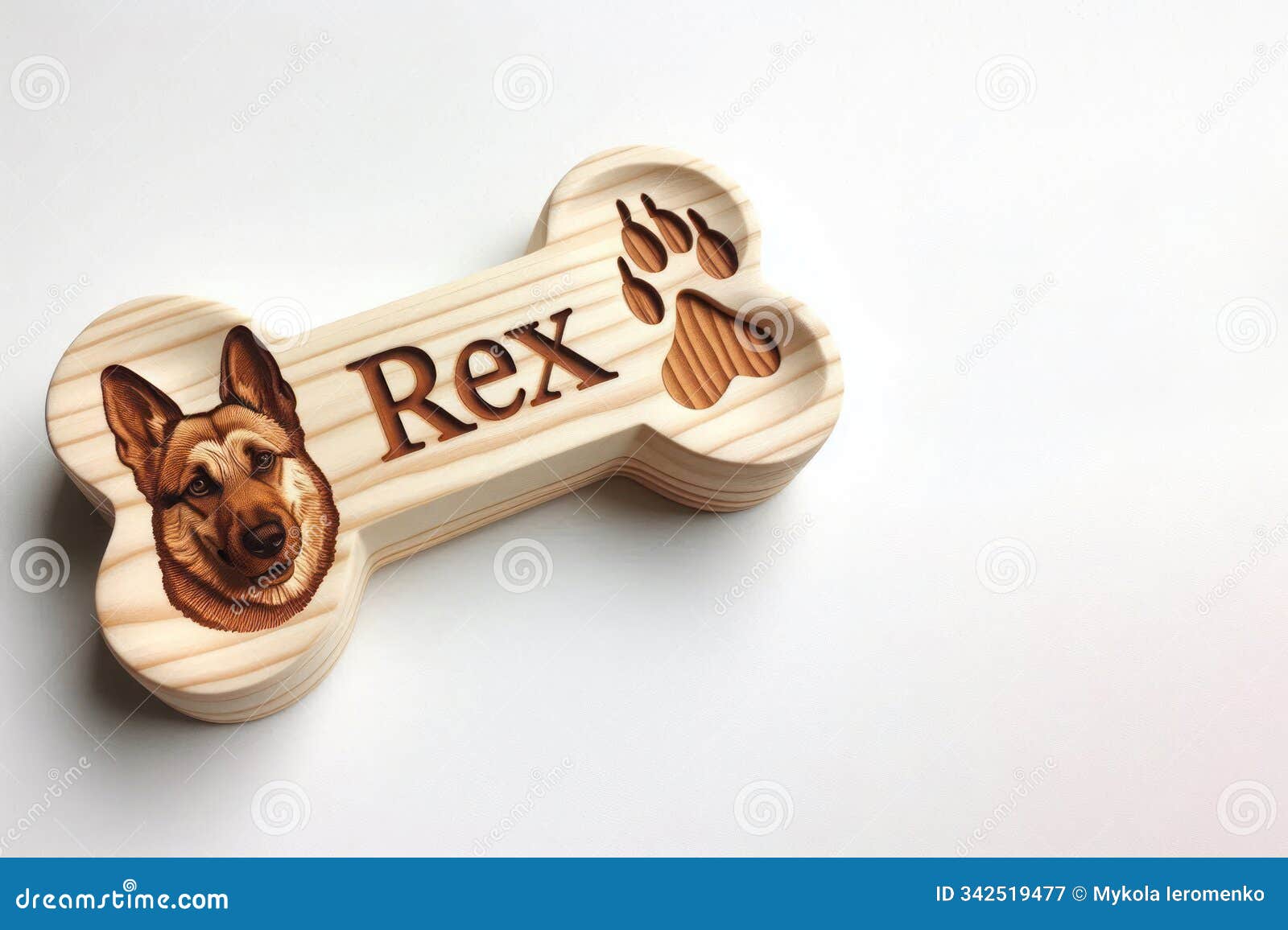 A Wooden Dog Bone Engraved with the Name Rex. Space for Text. Stock ...