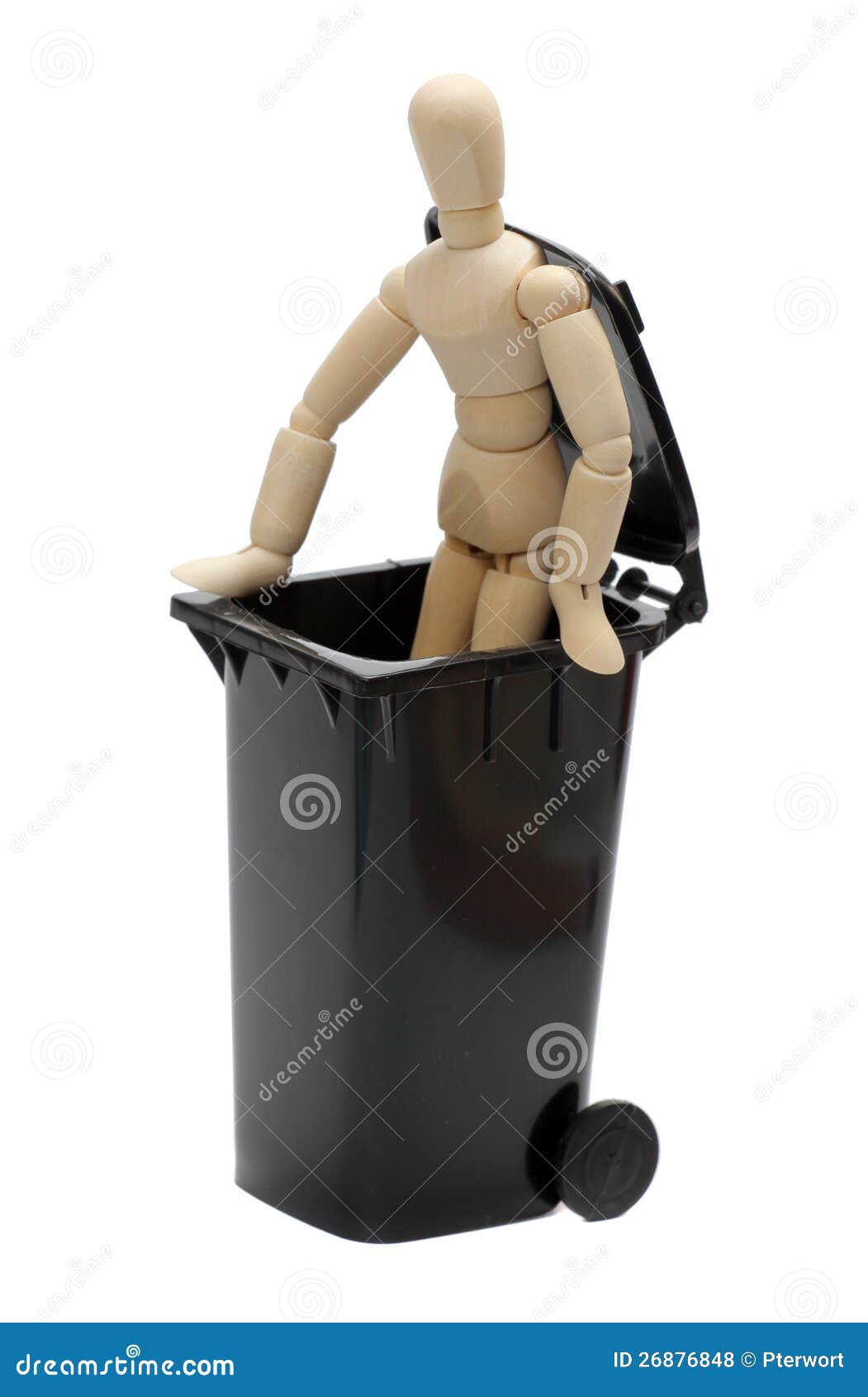 Wooden doll in garbage bin stock photo. Image of still - 26876848