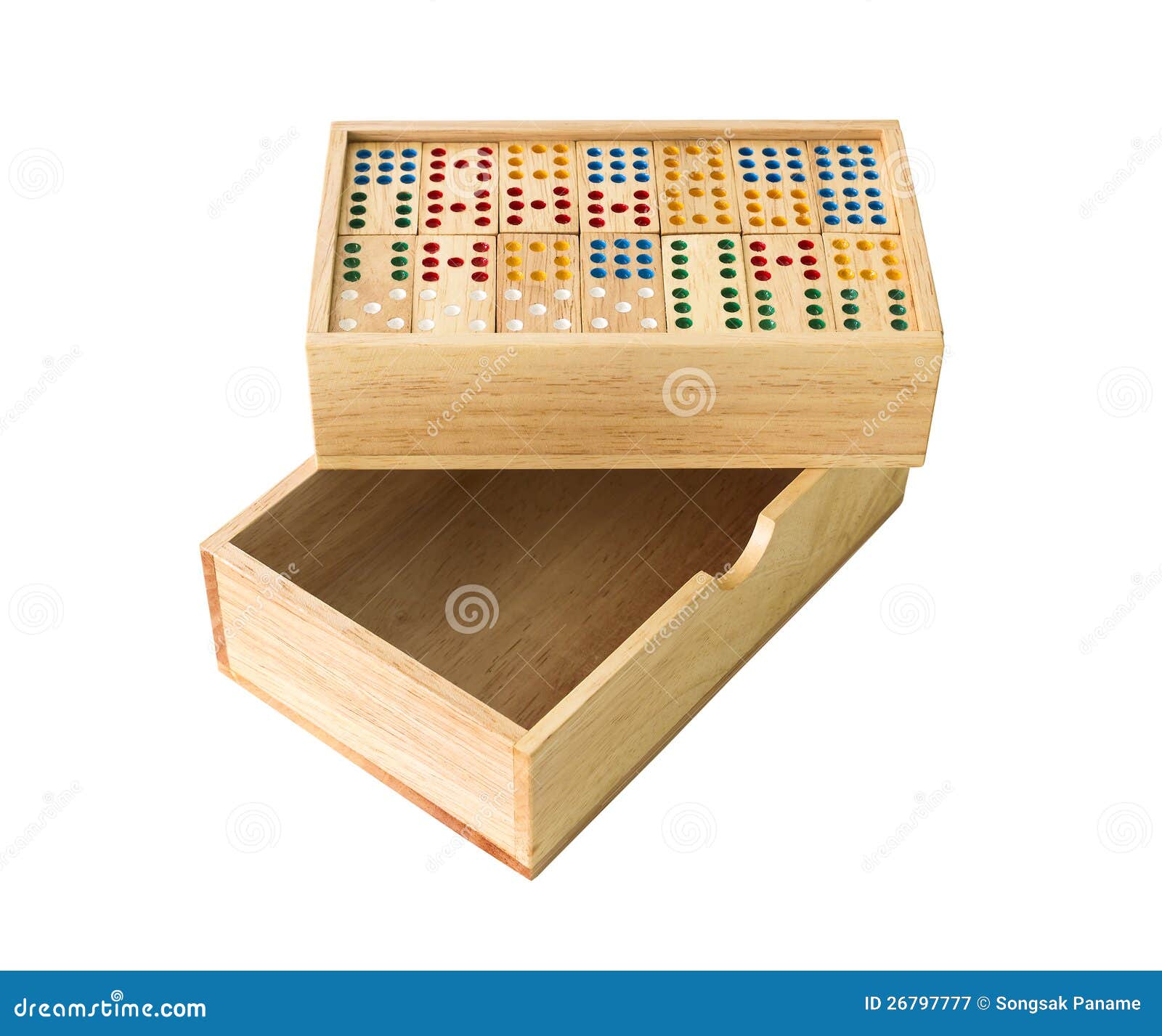 Wooden Domino in box stock image. Image of continuity - 26797777