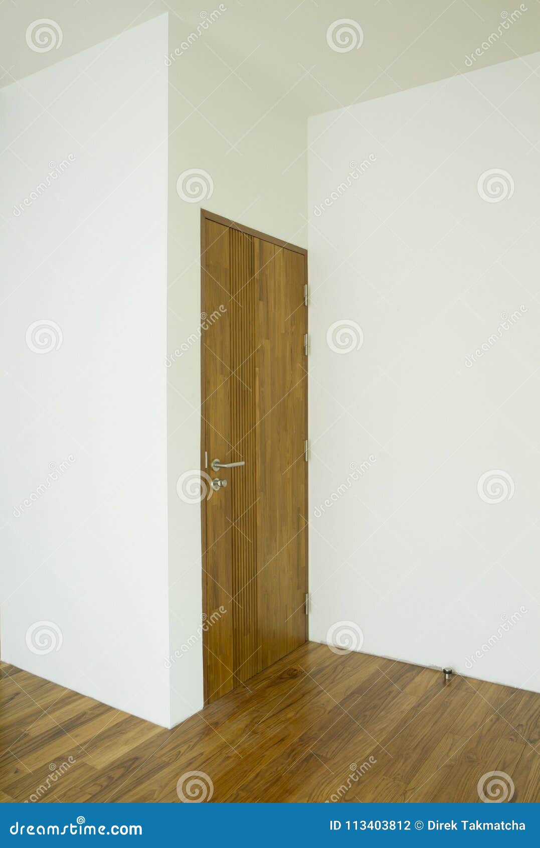 Wooden door in empty room stock photo. Image of wood - 113403812