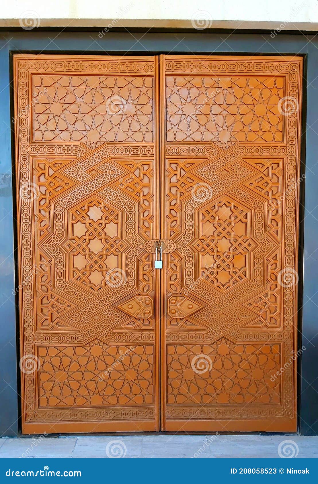 Wooden Door with Islamic Geometry Lines on it Stock Image - Image of ...