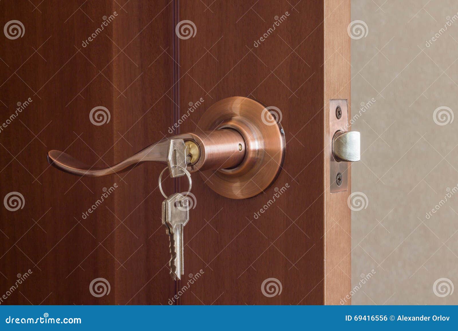Wooden door with lock stock photo. Image of close, open - 69416556