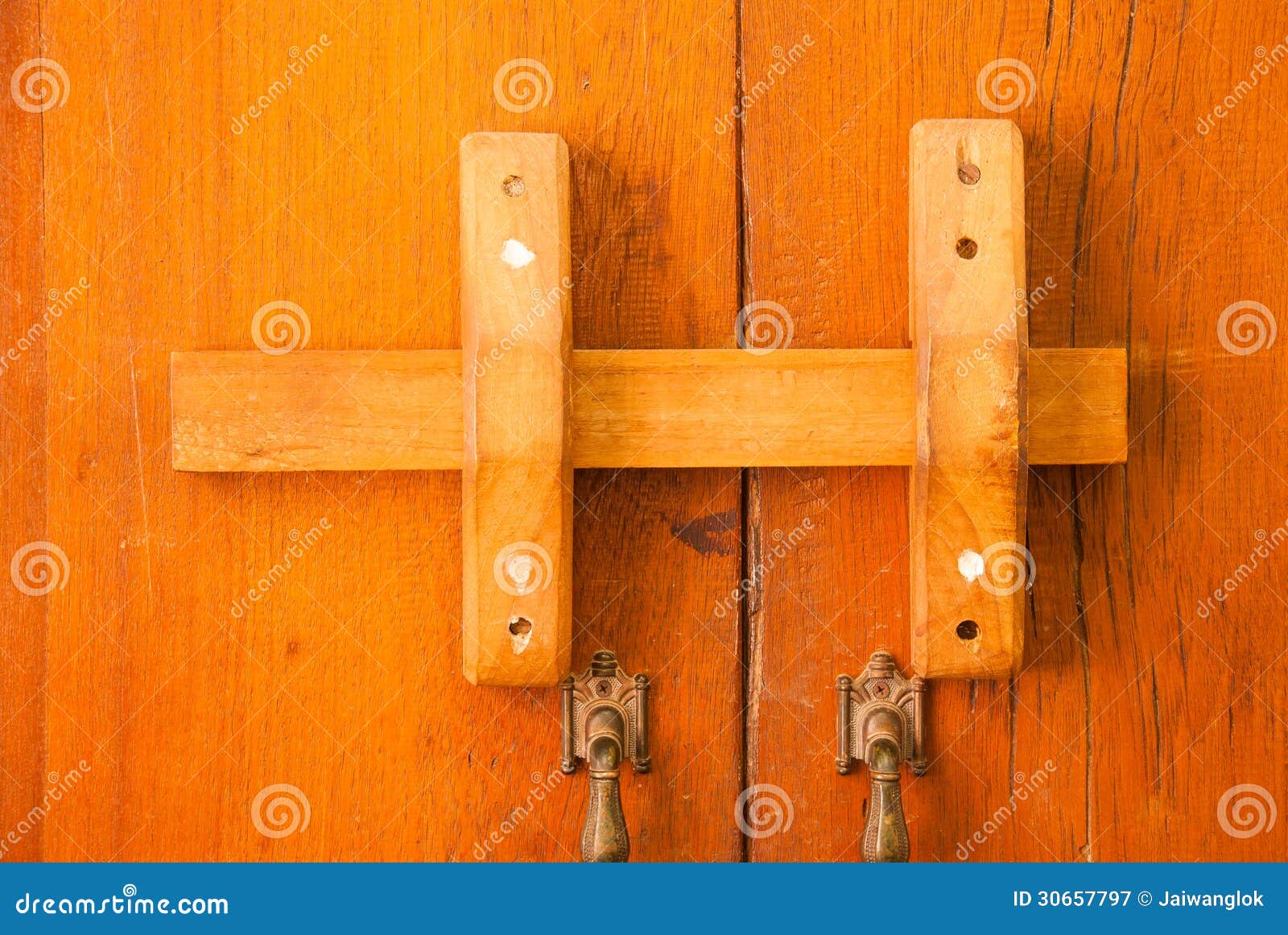 Wooden door locks stock image. Image of craft, close - 30657797