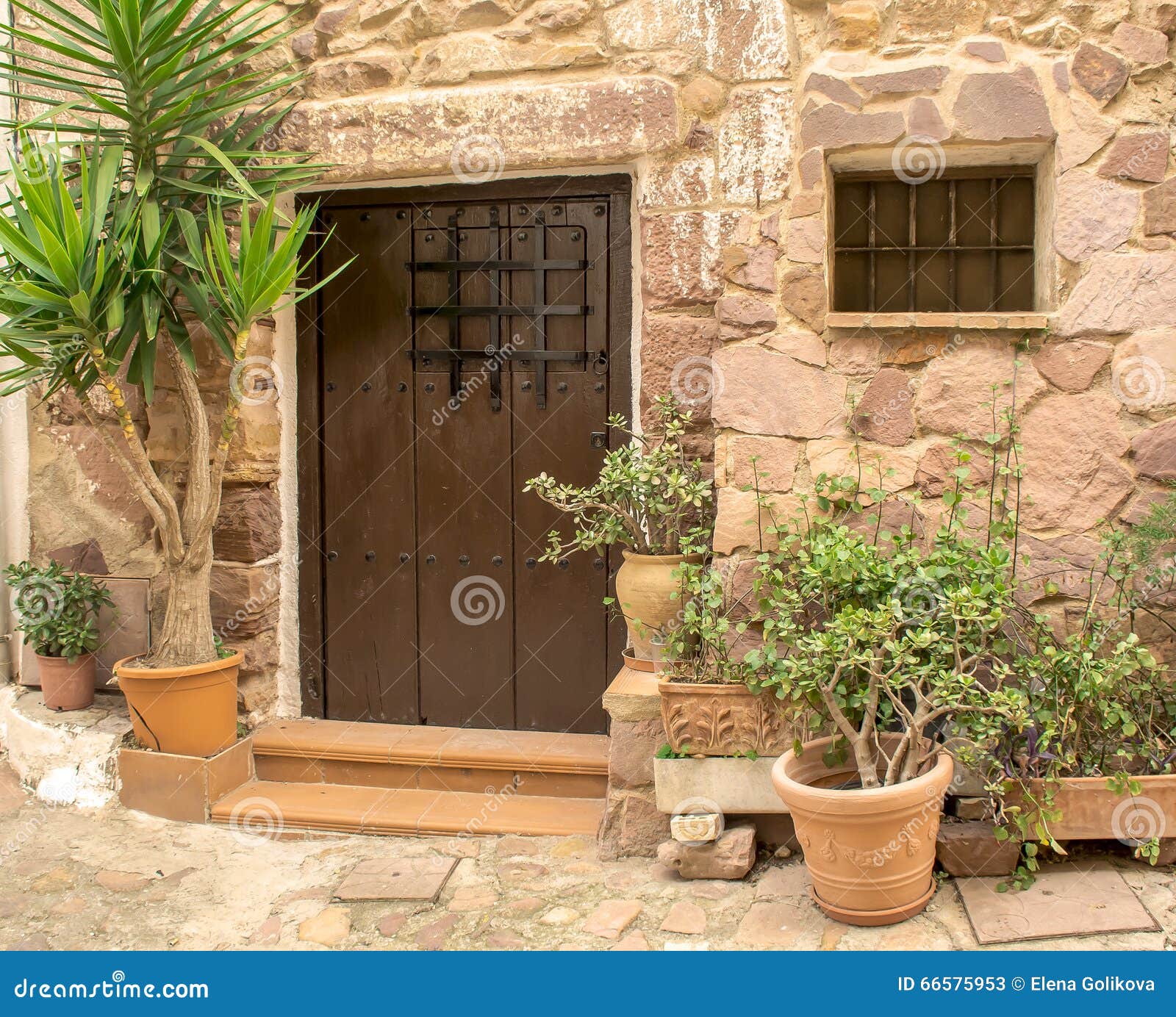 Wooden Door in an Old Spanish House Stock Image - Image of palm, city ...
