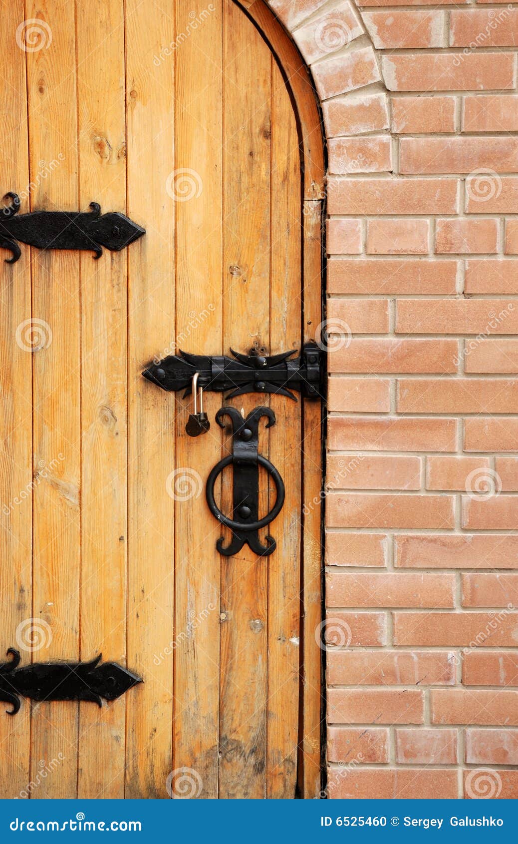 Wooden Doors with Lock and Brick Stock Photo - Image of backgrounds ...