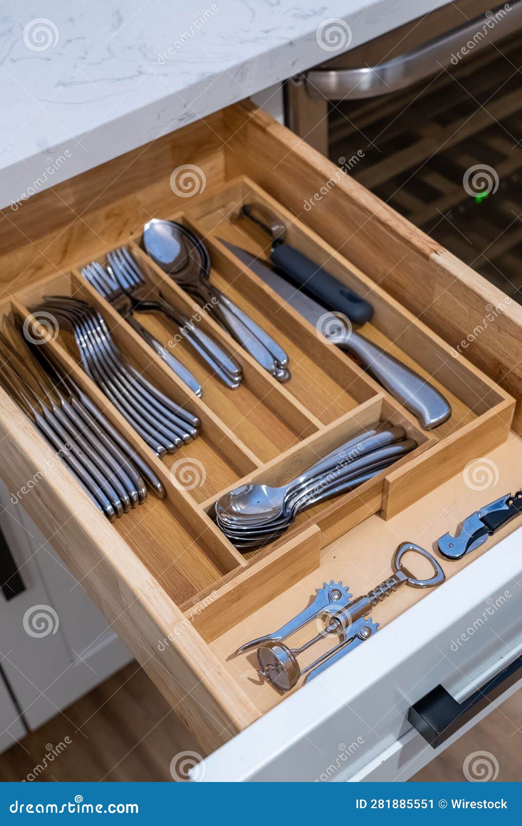 Wooden Drawer Containing Various Types of Kitchen Utensils Stock Image ...