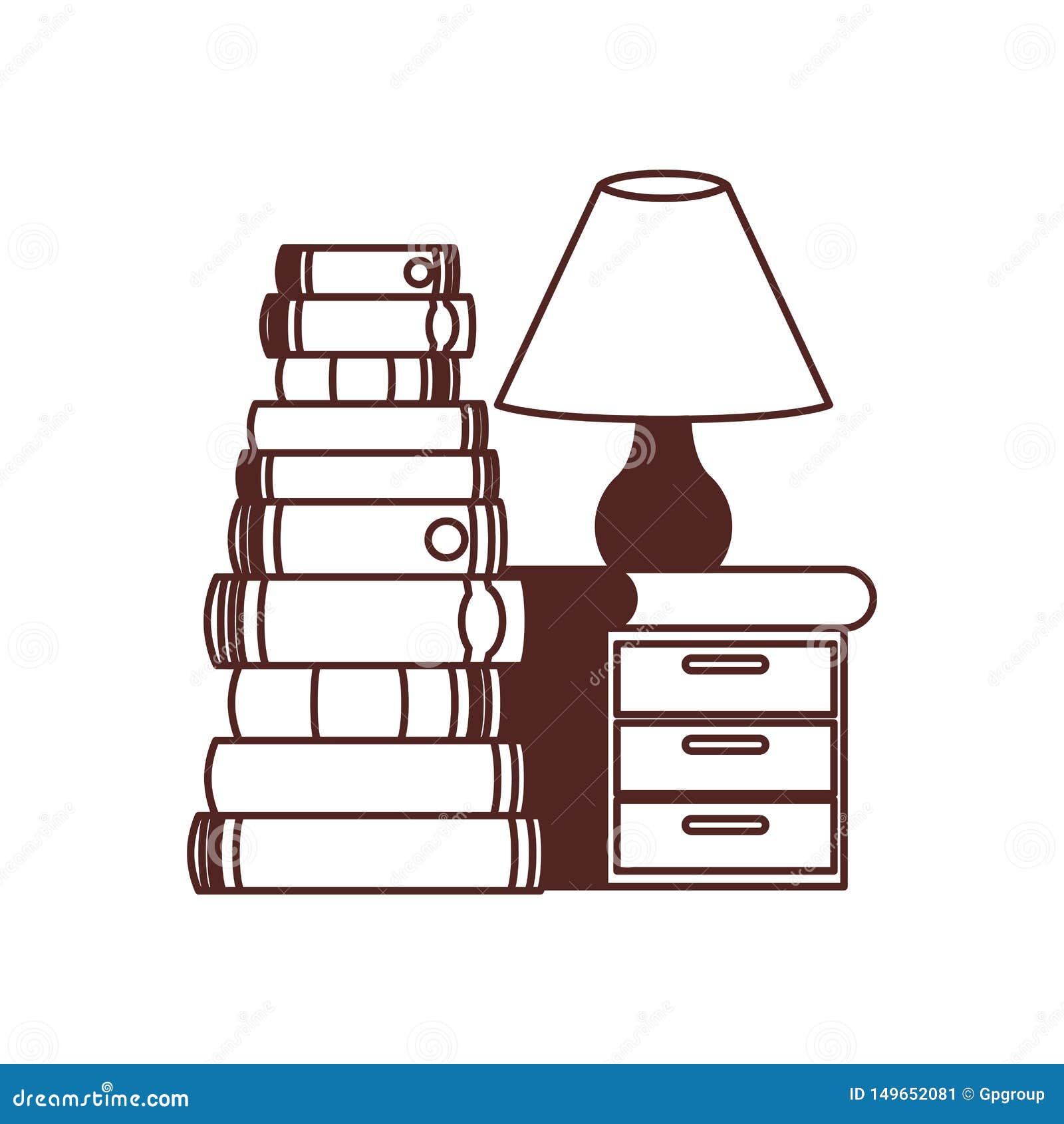 Wooden Drawer with Stack of Books in White Background Stock Vector ...