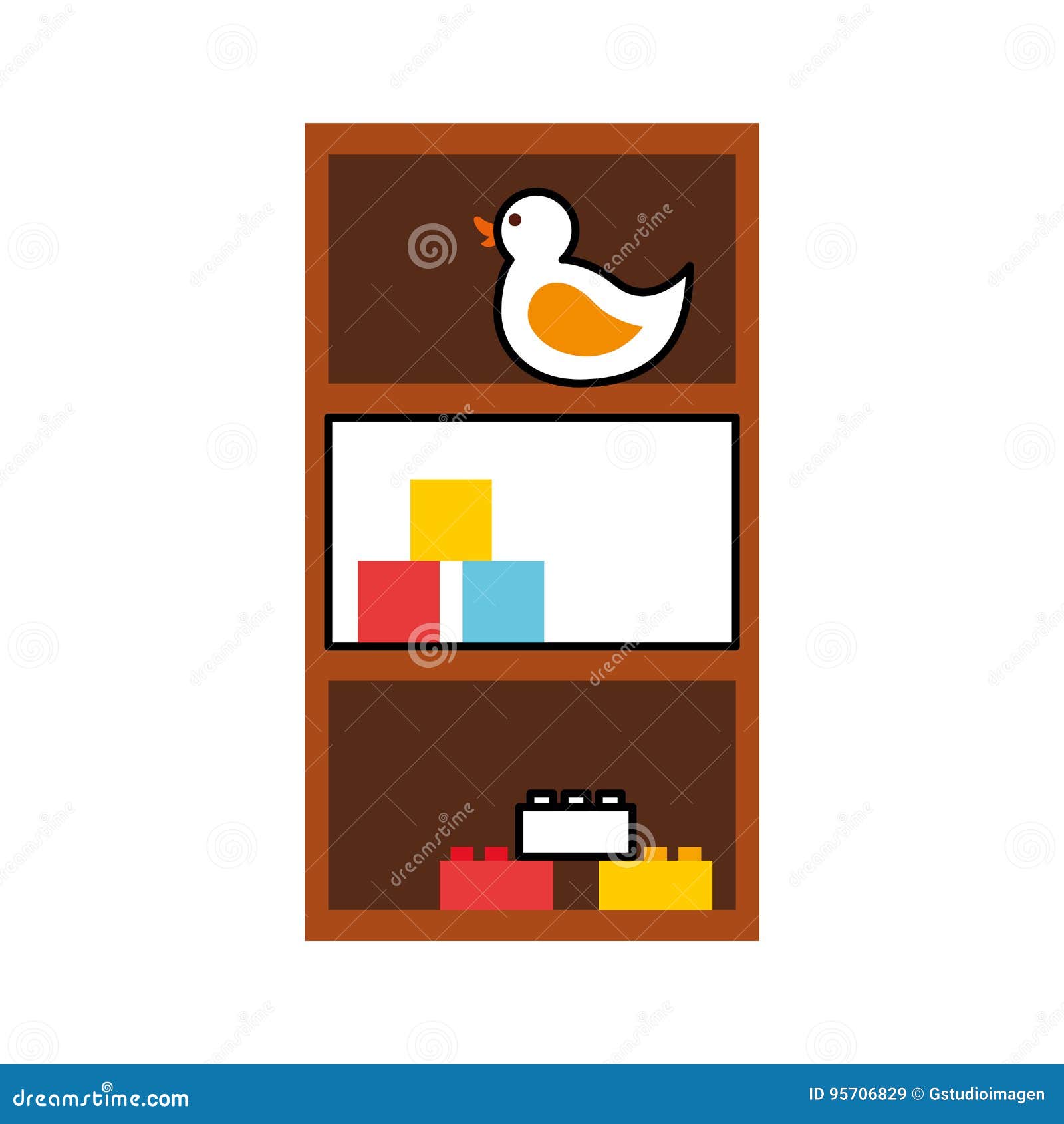 Wooden drawer with toys stock vector. Illustration of design - 95706829