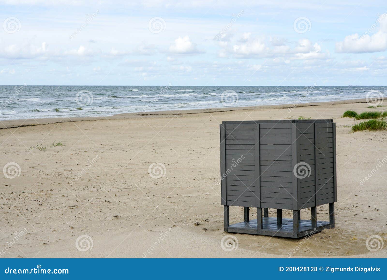 Wooden Dressing Room Cabin on an Empty Sandy Beach by the Sea Stock ...