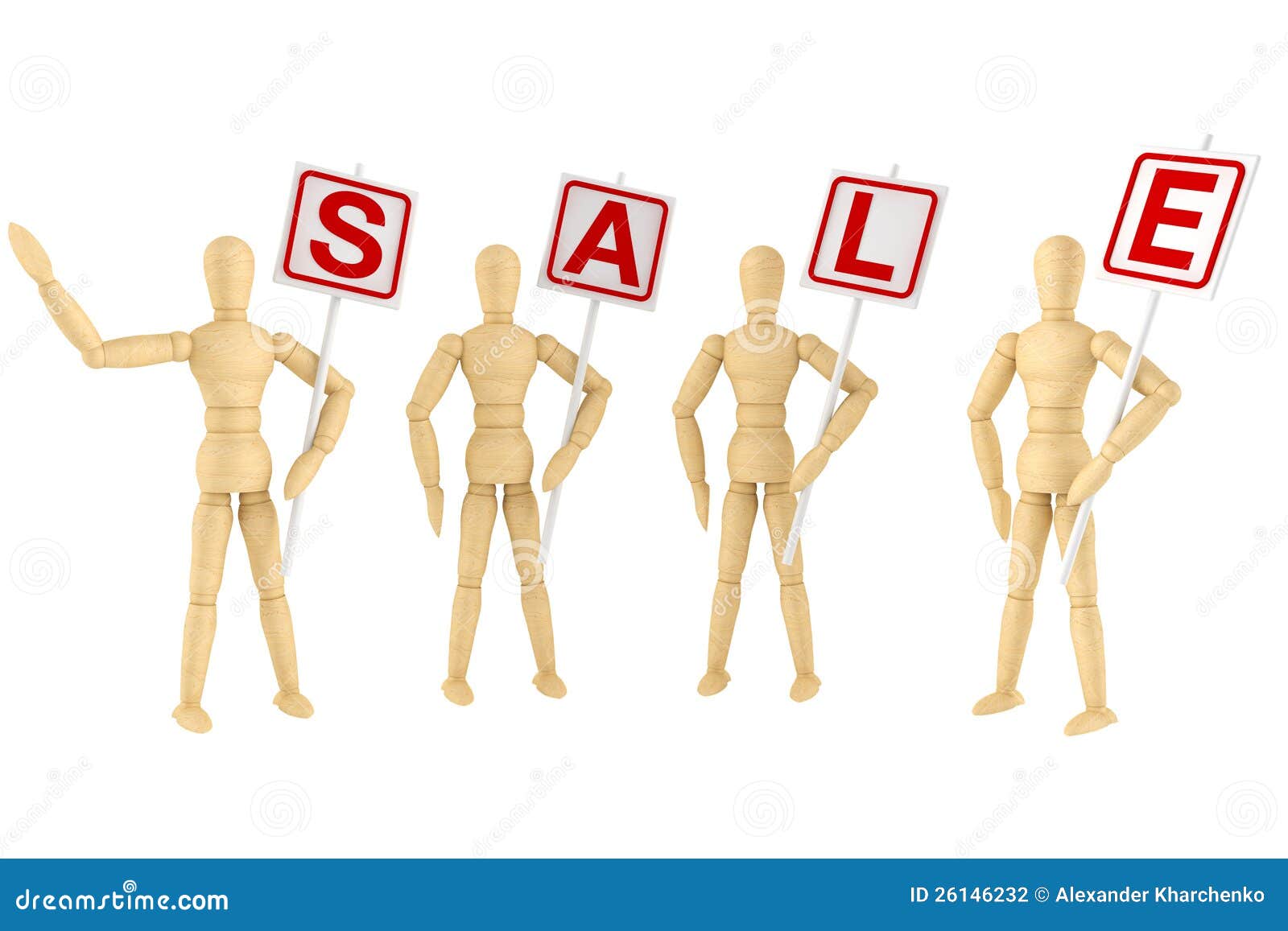 Wooden Dummies with Sale Banners Stock Illustration - Illustration of ...
