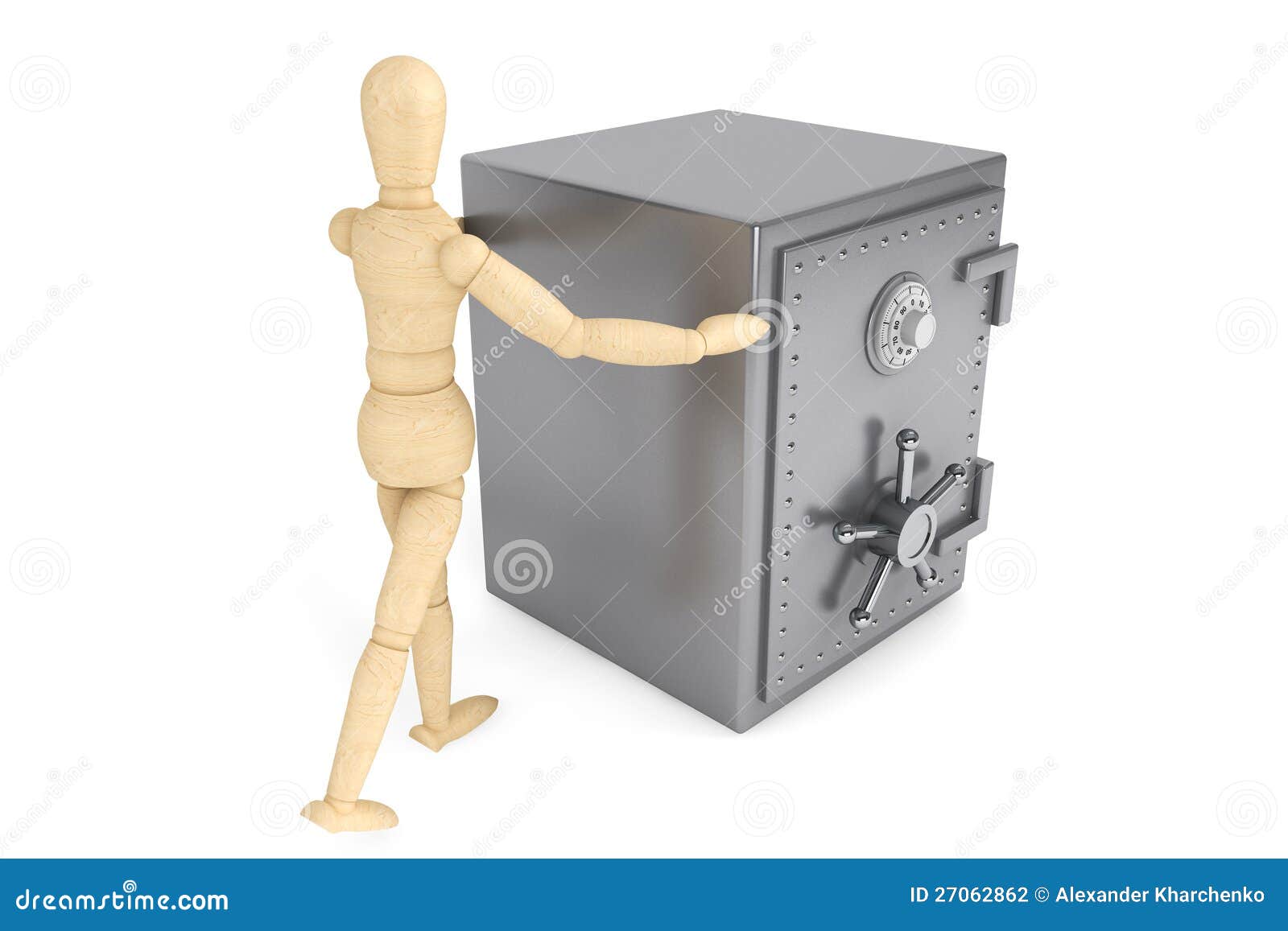 Wooden Dummy and bank safe stock photo. Image of doll - 27062862