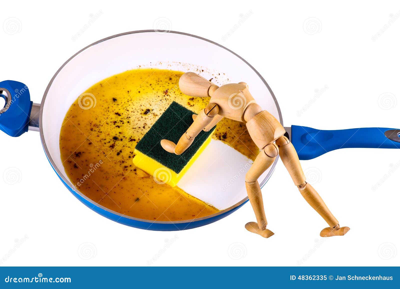 Wooden Dummy Cleans Frying Pan Stock Image - Image of brush, hygiene ...