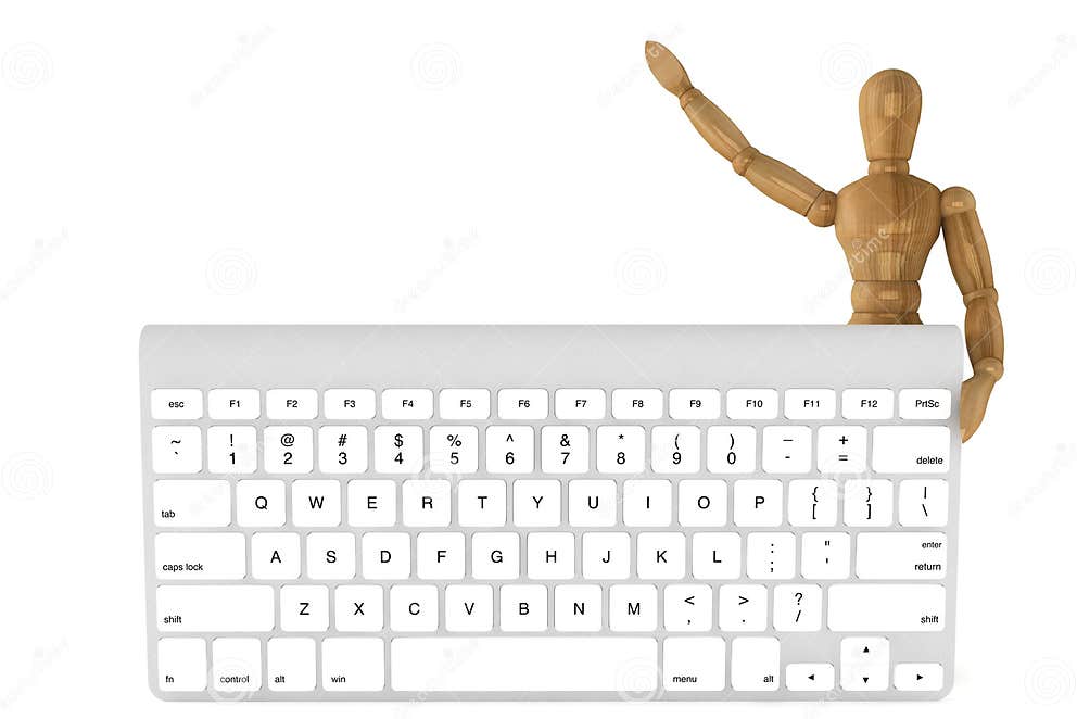 Wooden Dummy with Computer Keyboard Stock Photo - Image of office ...