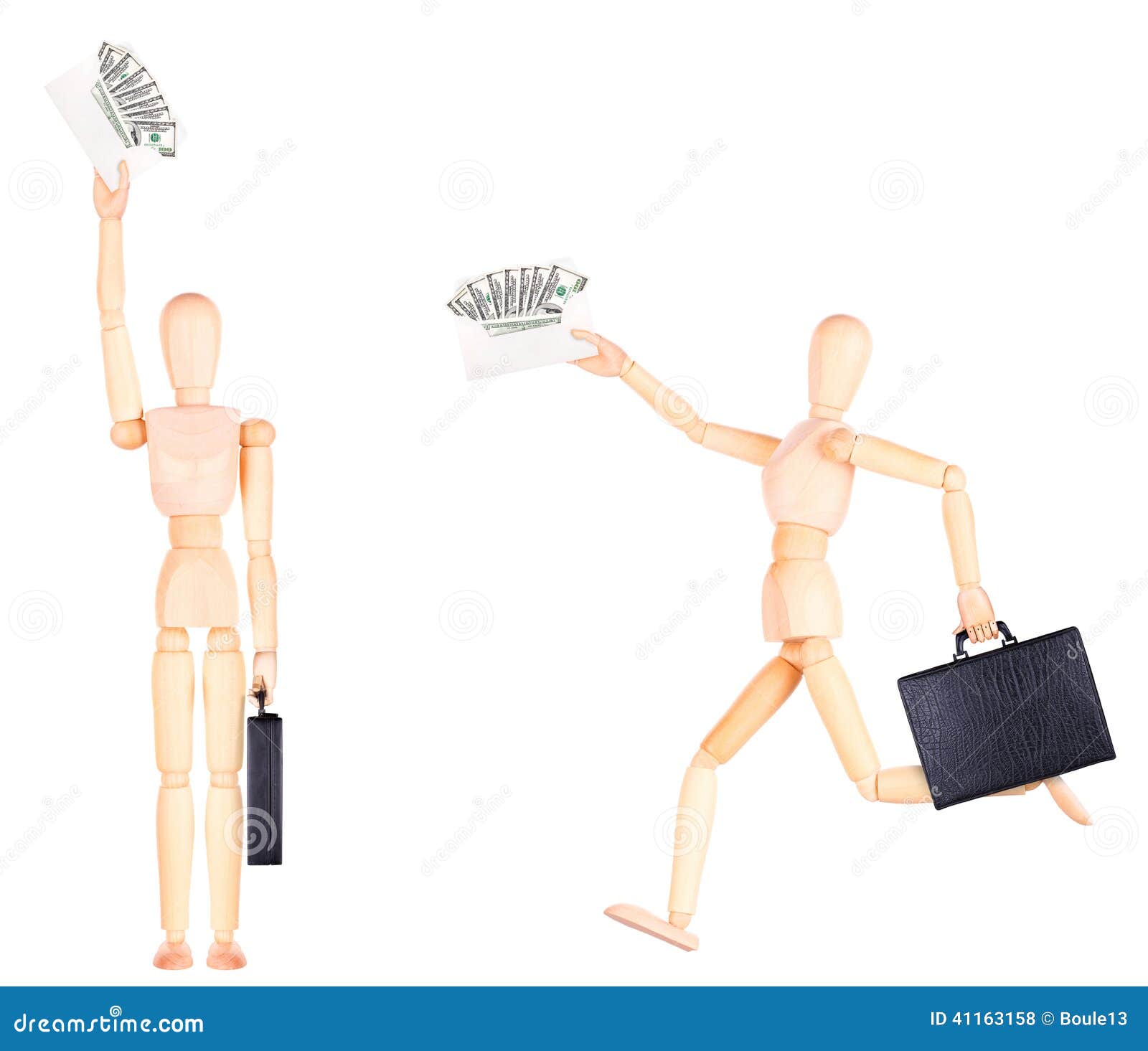 Wooden Dummy with Envelope Full of Money Stock Photo - Image of message ...