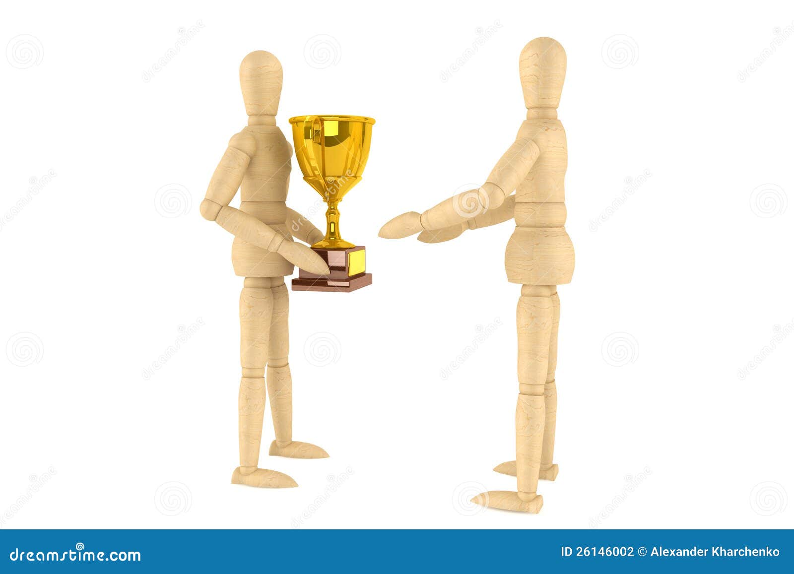 Wooden Dummy with Gold Trophy Stock Photo - Image of holding, contest ...