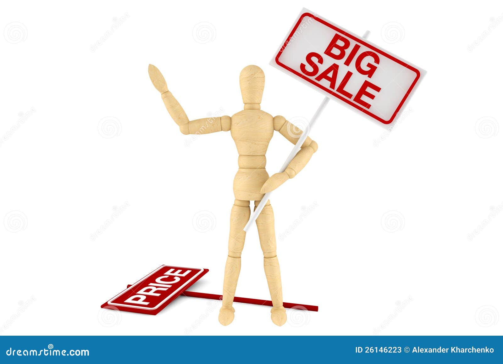 Wooden Dummy with Sale Banner Stock Image - Image of cheap, outlet ...