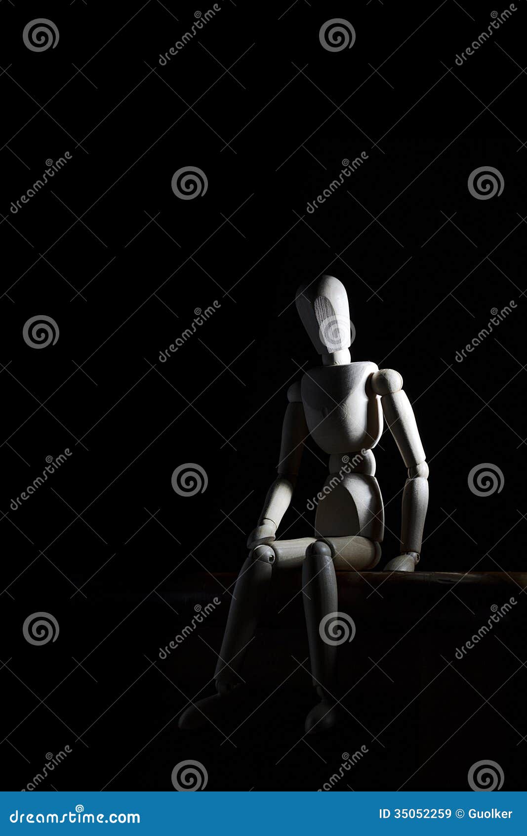 Wooden Dummy Sitting in the Dark Stock Image - Image of loneliness ...