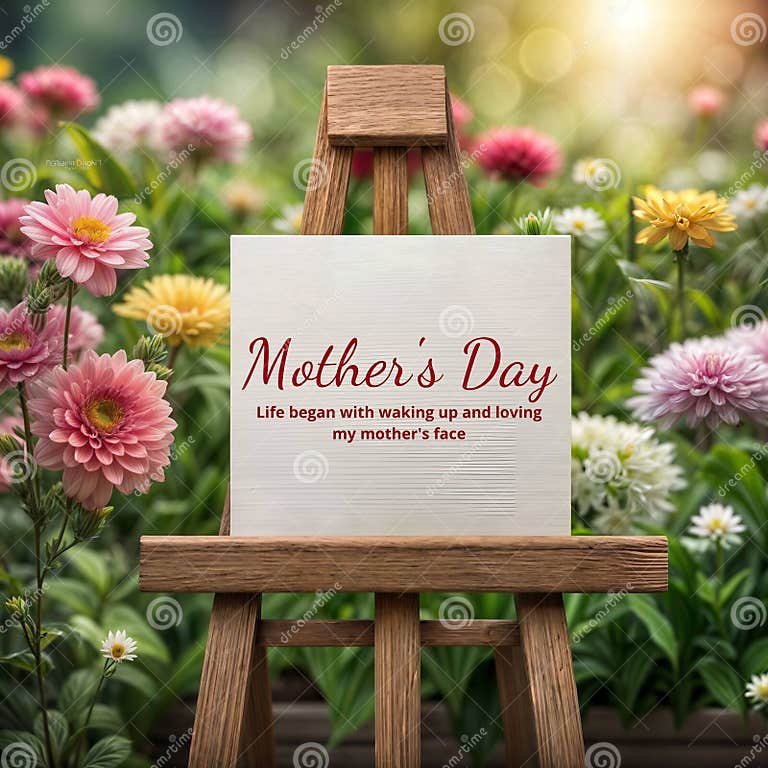 Wooden Easel with the Inscription Mother S Day, Life Begins with Waking ... Wooden Easel with the Inscription Mother S Day, Life Begins with Waking ...