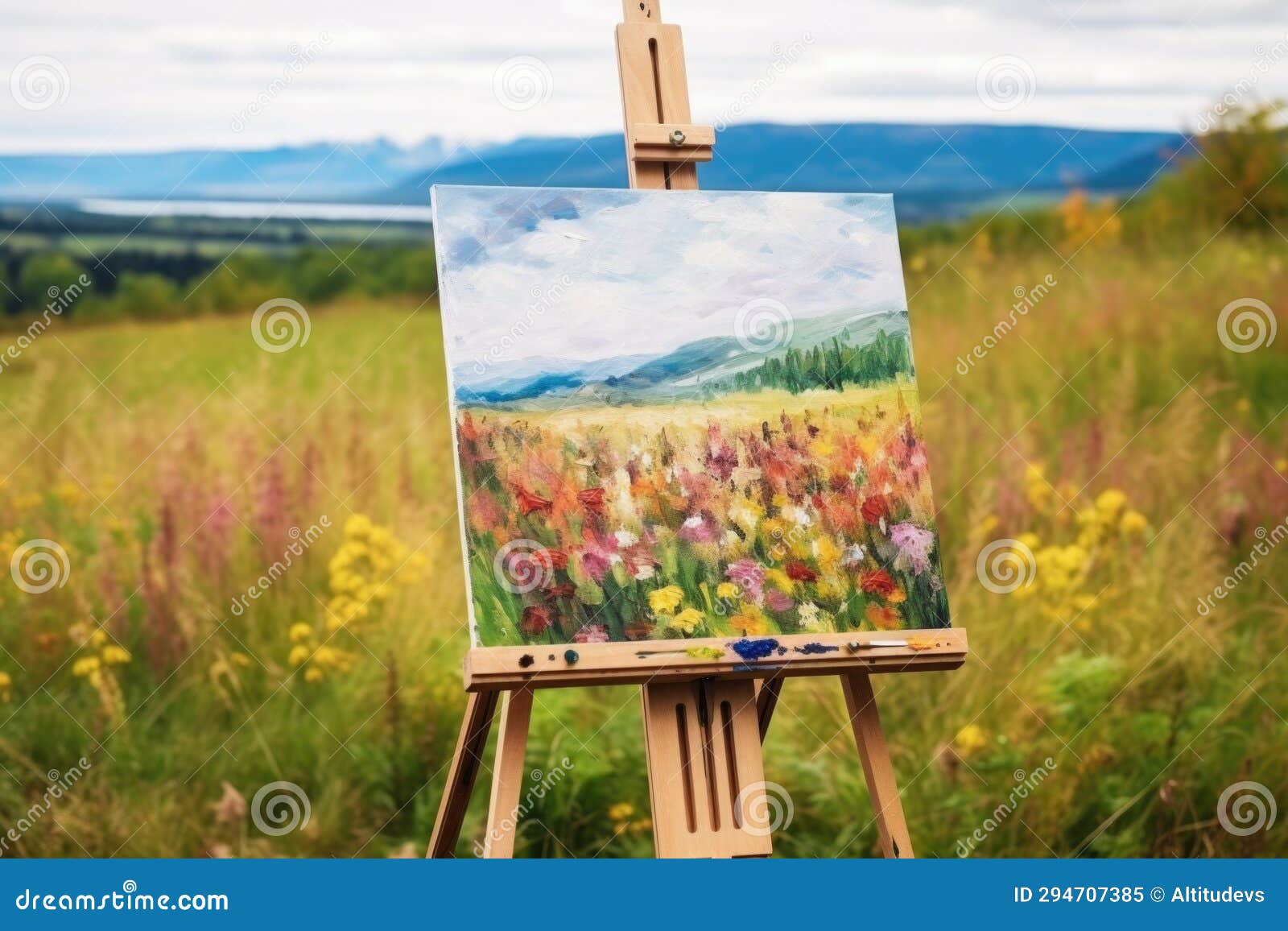A Wooden Easel with a Landscape Painting in Progress Stock Image ...