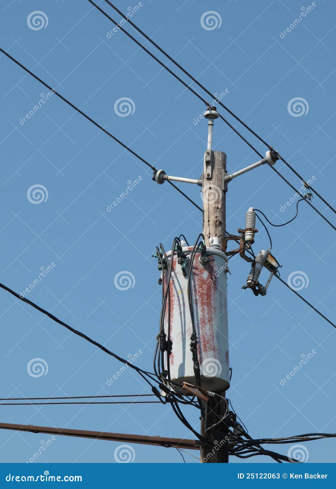 Wooden Electrical Pole Isolated. Stock Image - Image of connectors ...