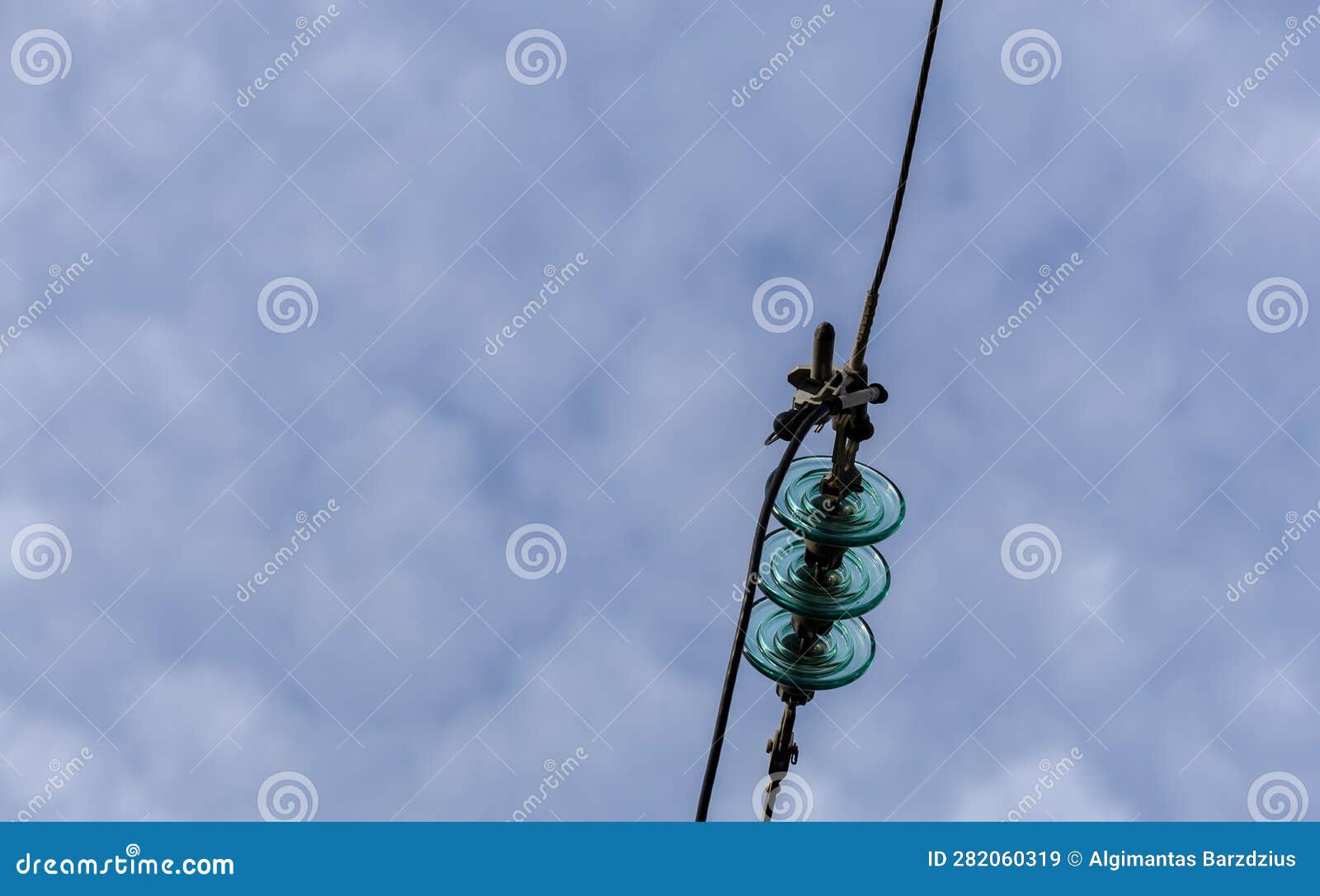 A Wooden Electricity Pole with Green Insulators Stock Image - Image of ...